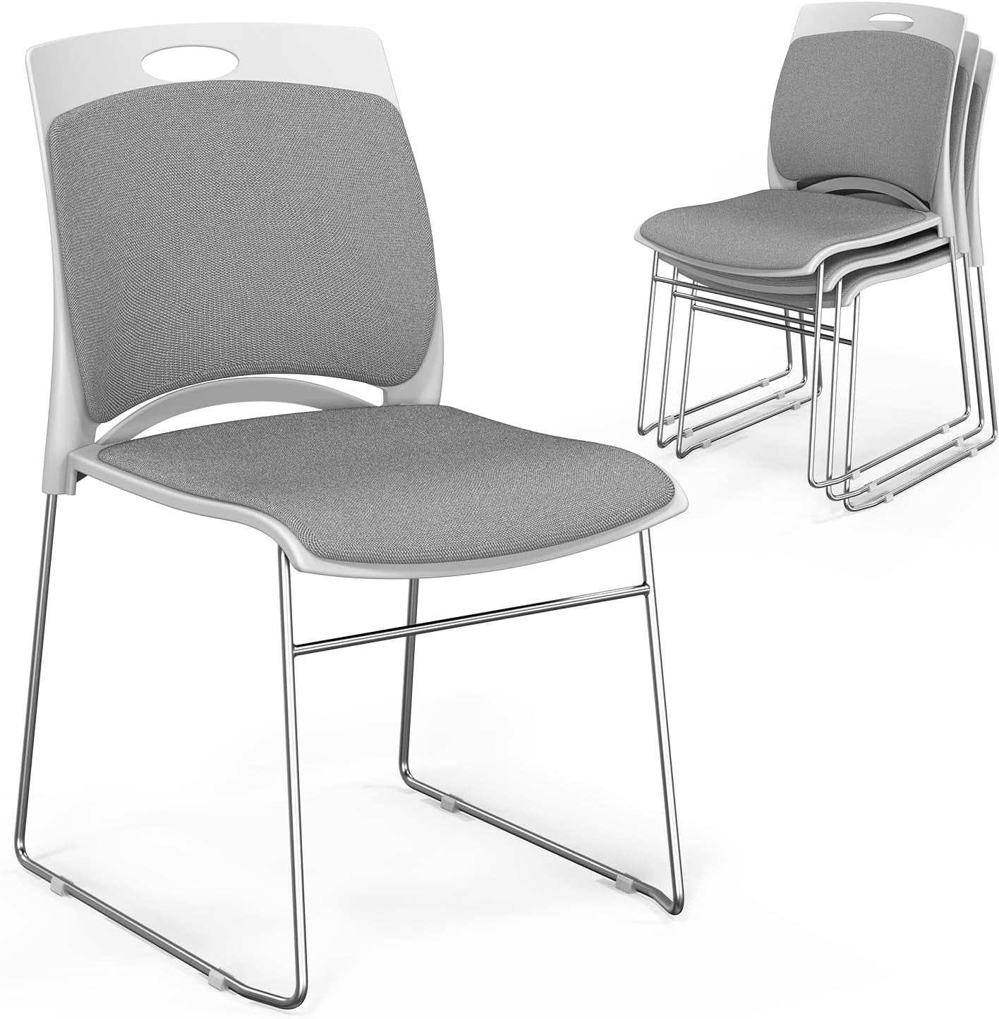 VINGLI Heavy Duty Stackable Chairs Set of 4, Ergonomic Padded Seat ...