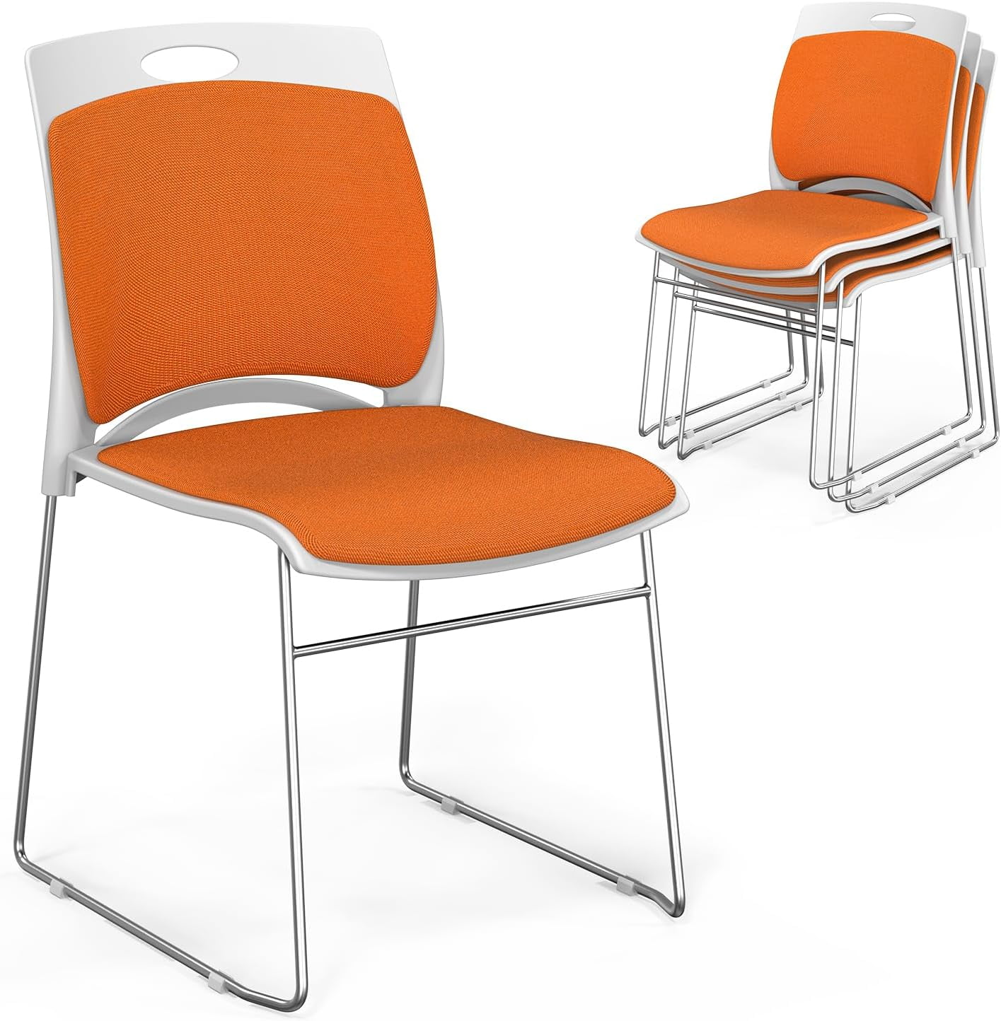 VINGLI Stackable Chairs Set of 4, Stacking Office Chairs with Metal ...