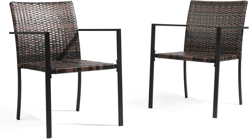VINGLI Stackable Wicker Chairs Outdoor Dining Chairs Set of 2, All ...