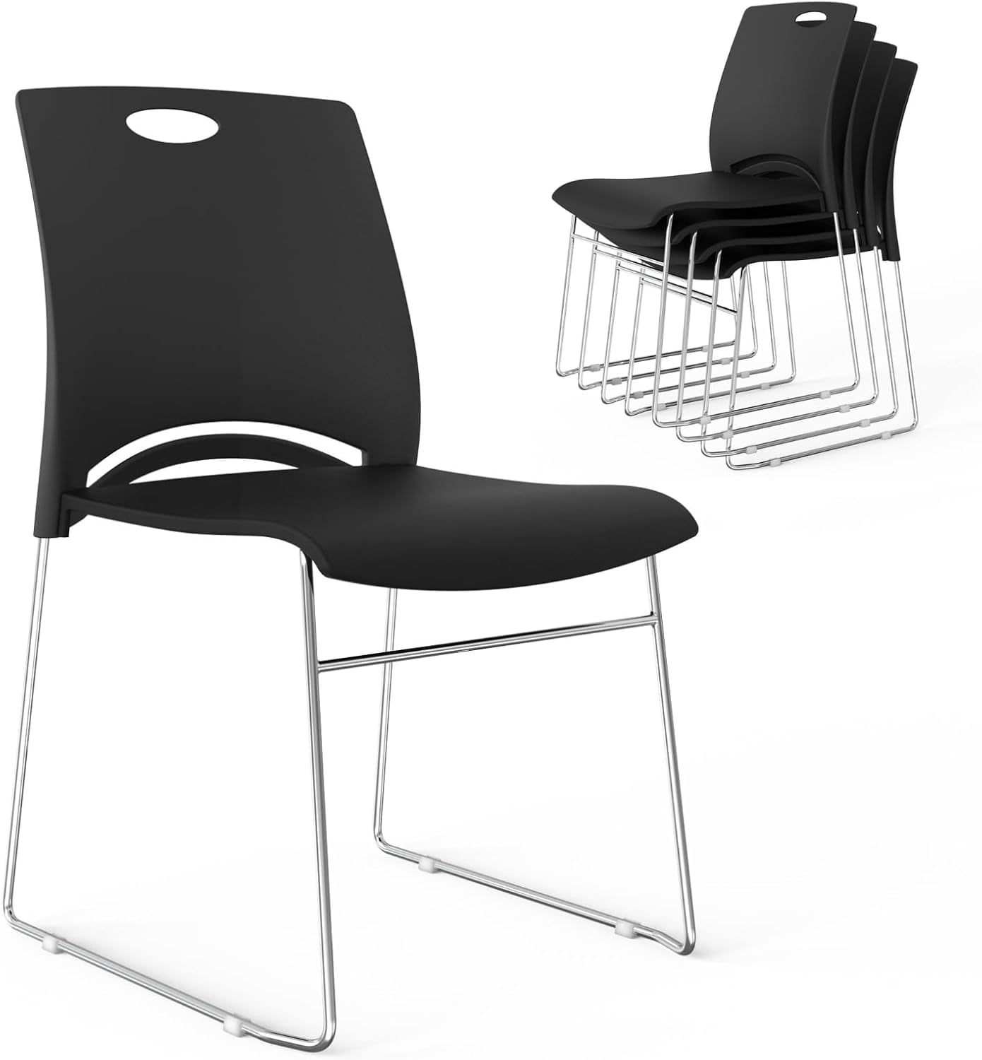 VINGLI Stacking Chairs Set of 5 Stackable Office Chairs with Metal Sled ...