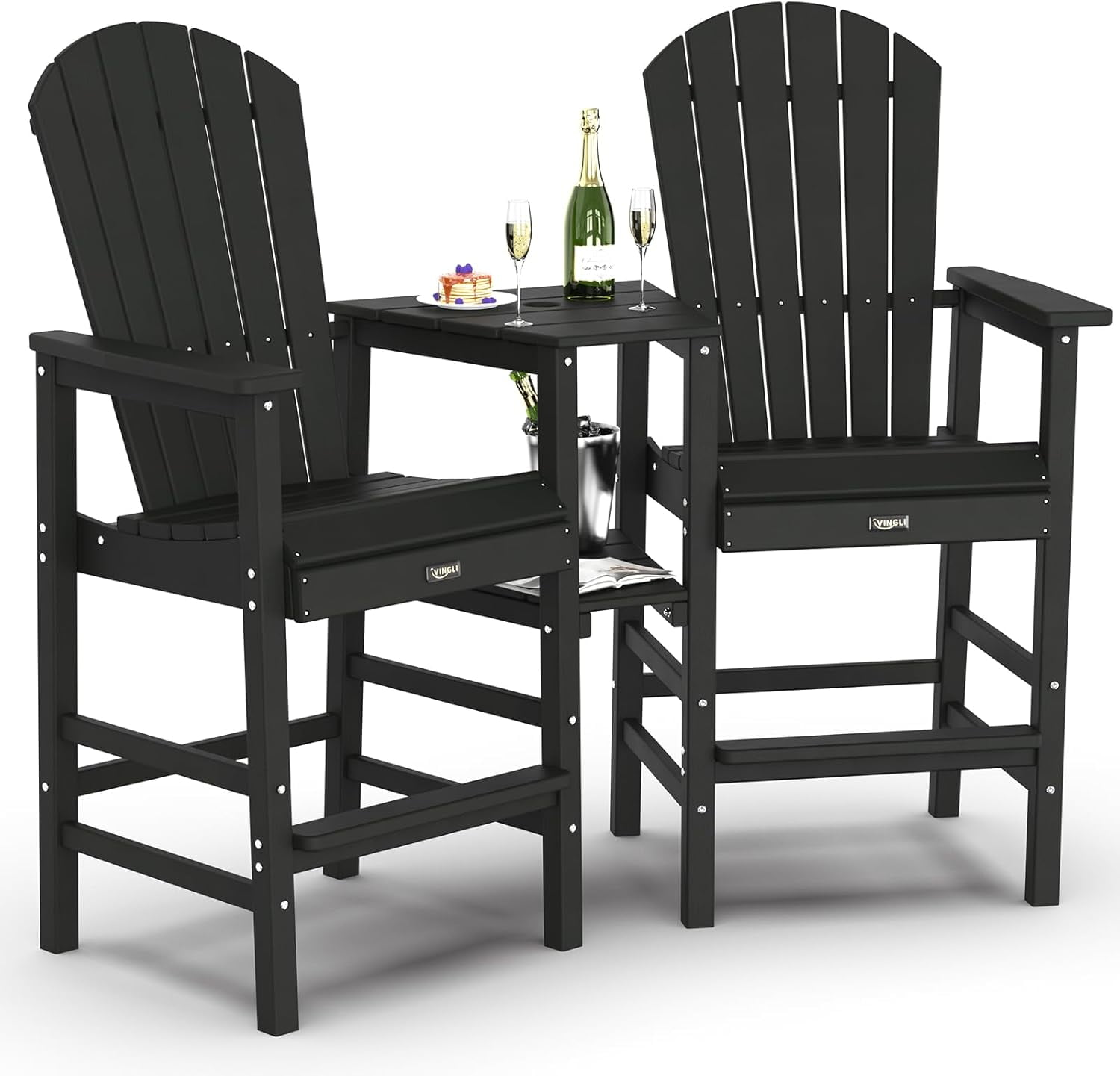 VINGLI Tall Adirondack Chairs Set of 2, HDPE Balcony Chair with Double ...
