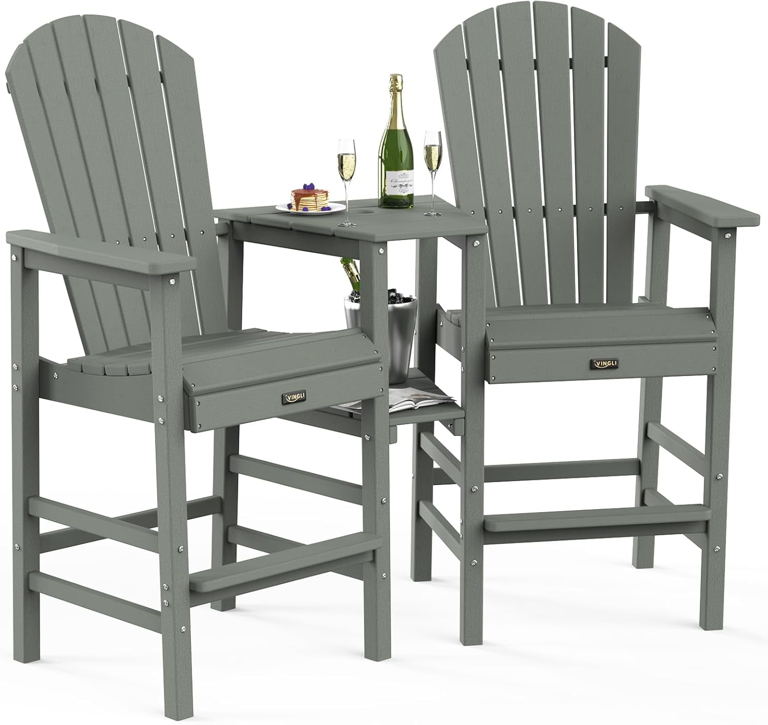 VINGLI Tall Adirondack Chairs Set of 2, HDPE Balcony Chair with Double ...