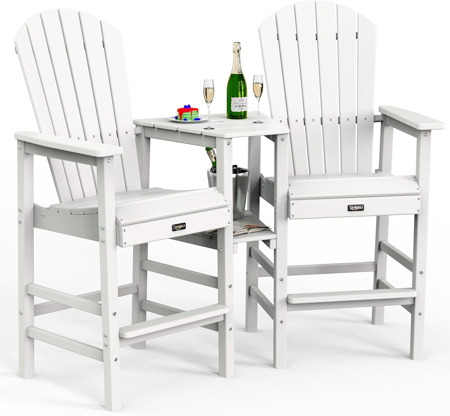 VINGLI Tall Adirondack Chairs Set of 2, HDPE Balcony Chair with Double ...