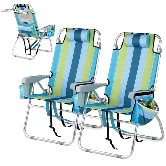 VINGLI Tall Beach Chair 2 PACK Lightweight, Backpack Beach Chair for ...