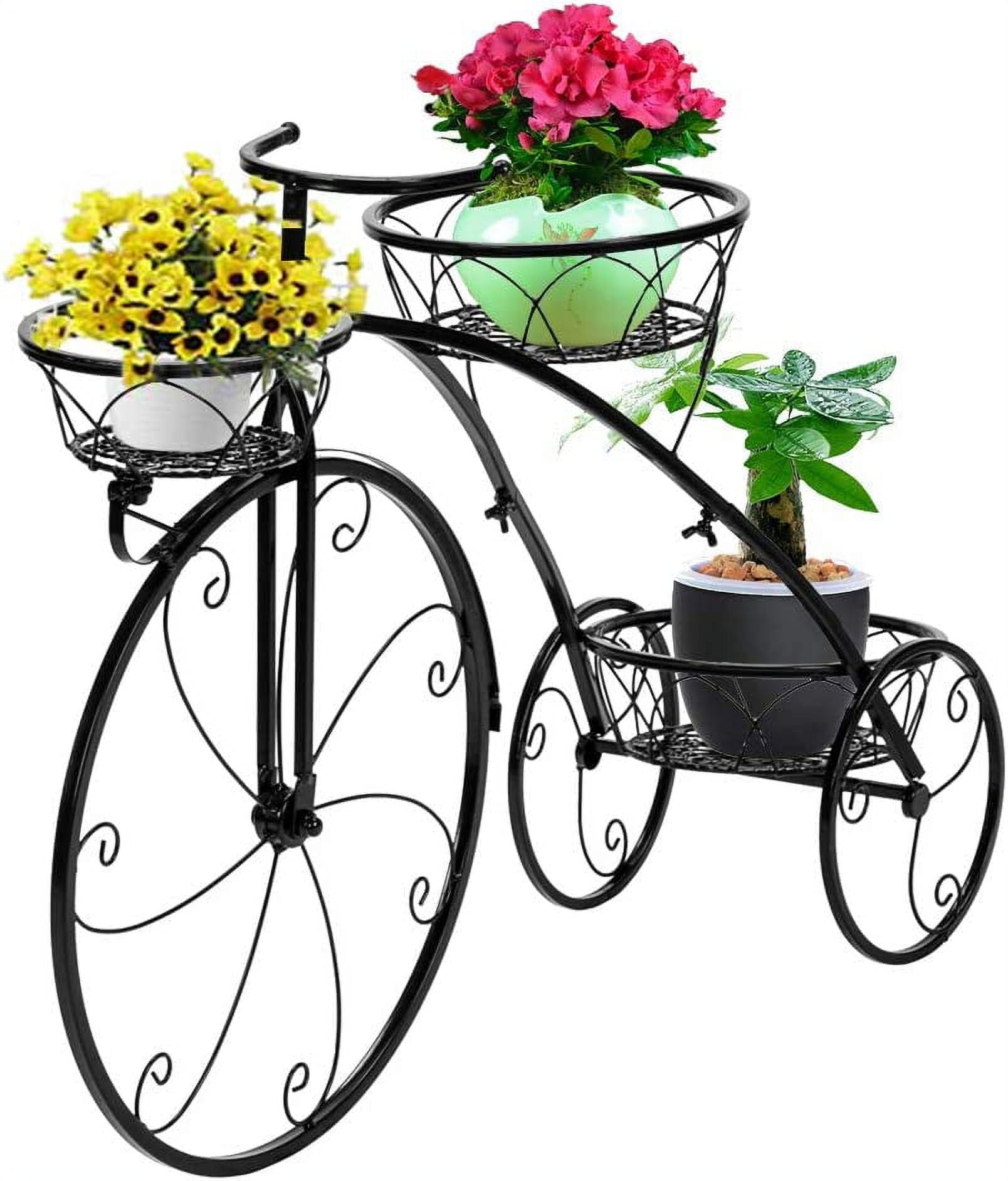 VINGLI Large Metal Planter Tricycle Plant Stand, Garden Patio Flower ...
