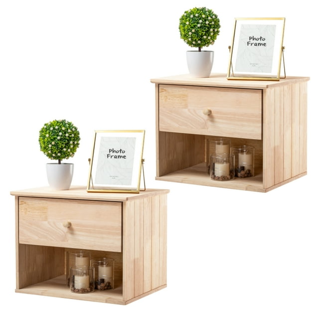 VINGLI Rustic Floating Nightstand Wall-Mounted Bedside Table with ...