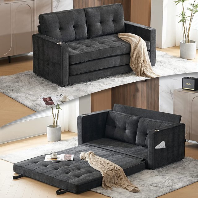 "VINGLI 64"" W 84"" L Full Size Foldable Futon Sofa Bed, Pull Out for ...