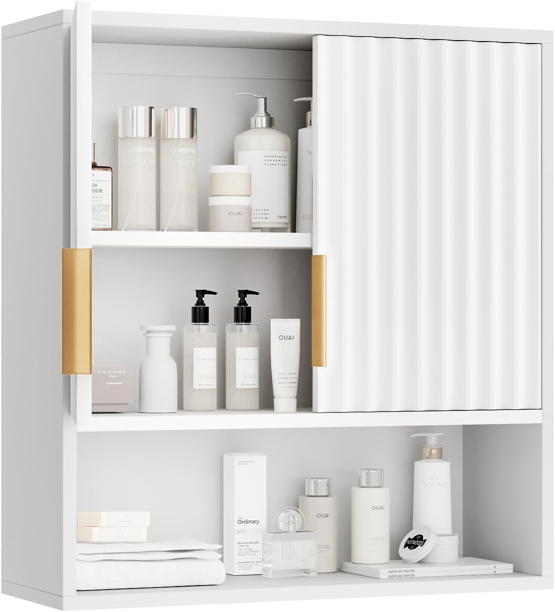 VINGLI White Bathroom Wall Cabinet, Modern Fluted Medicine Cabinet with ...