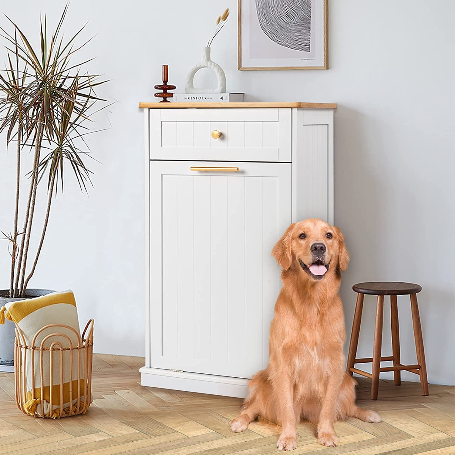 VINGLI White Farmhouse Wood Tilt Out Cabinet, Drawer, Cutting Board, 10 ...