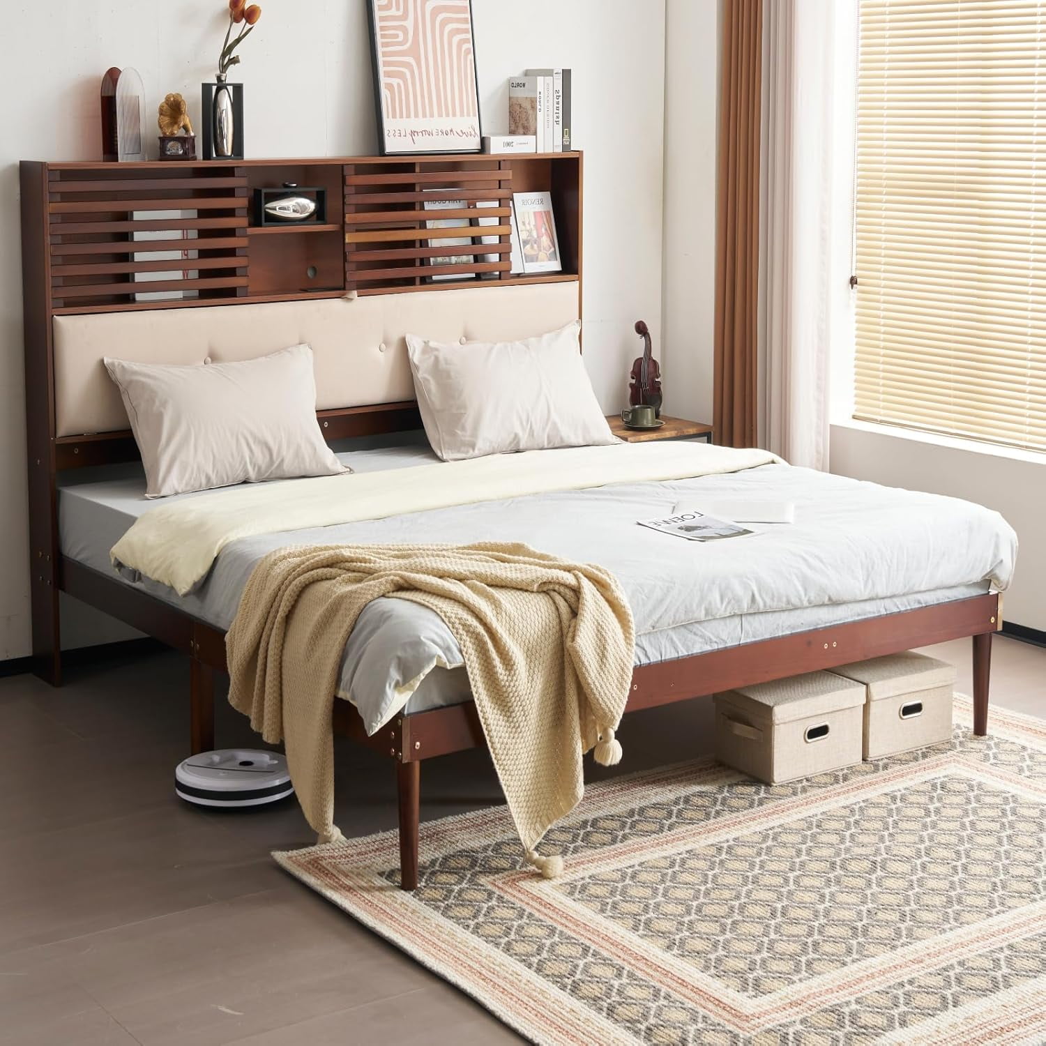 VINGLI Wood King Size Bed Frame with Extra Tall 52 inches Storage ...