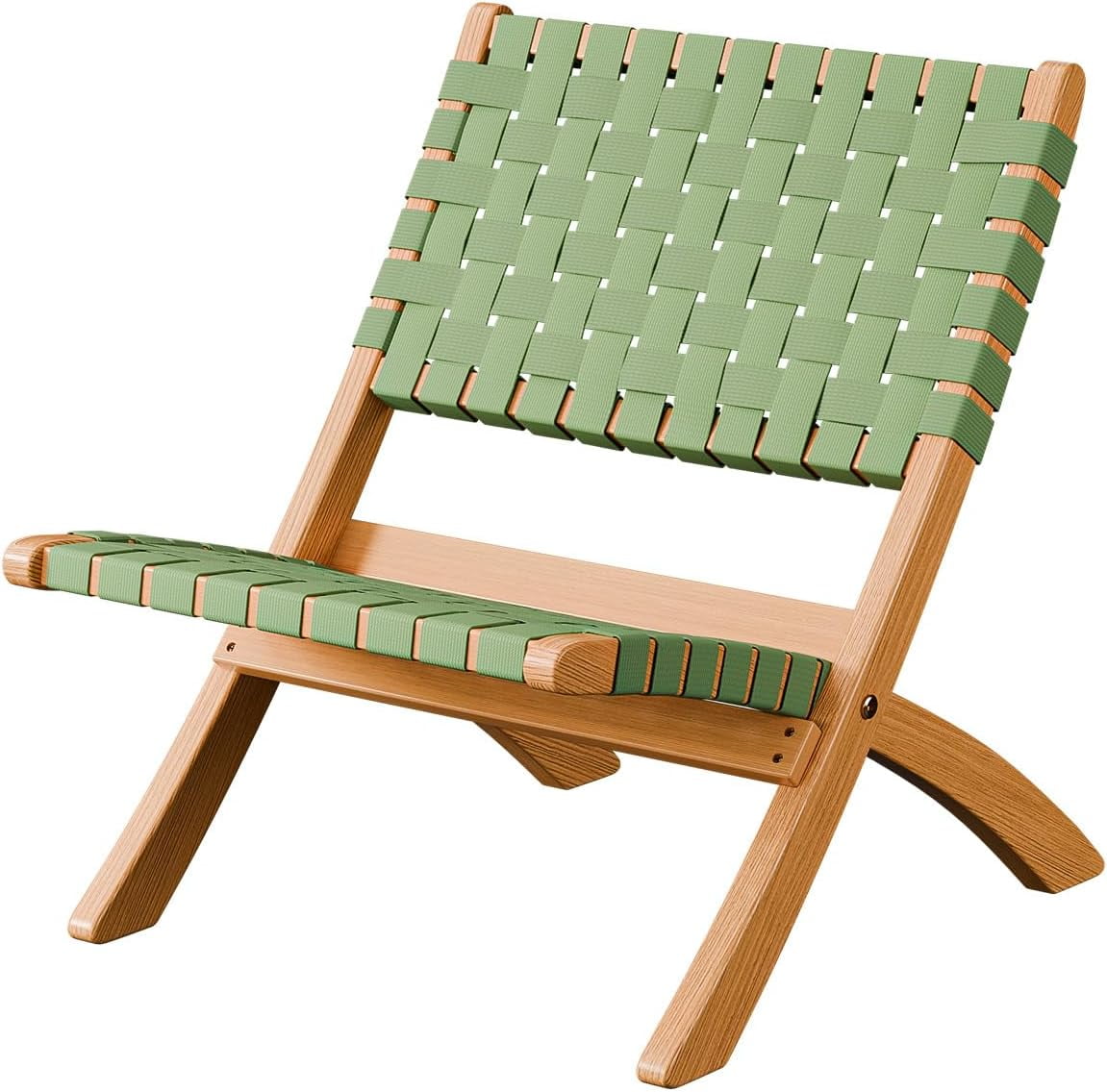 VINGLI Wooden Outdoor Chairs, Portable Rattan Folding Chair with Low ...