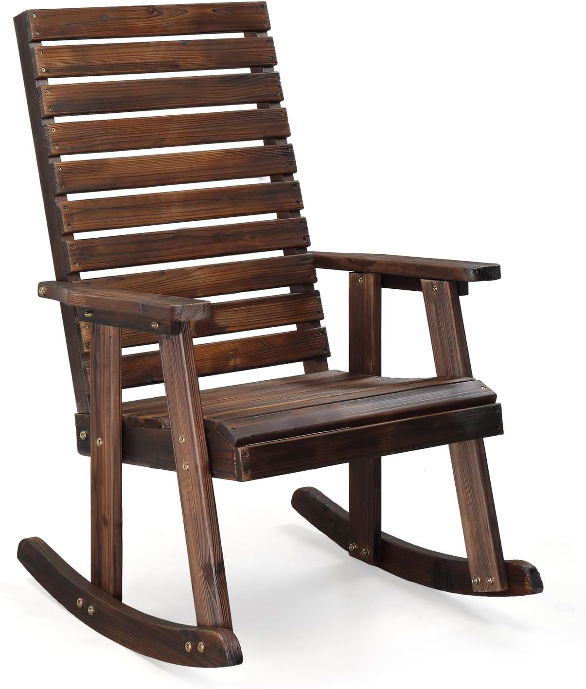 VINGLI Wooden Rocking Chair with High Backrest, Solid Fir Wood, Heavy ...