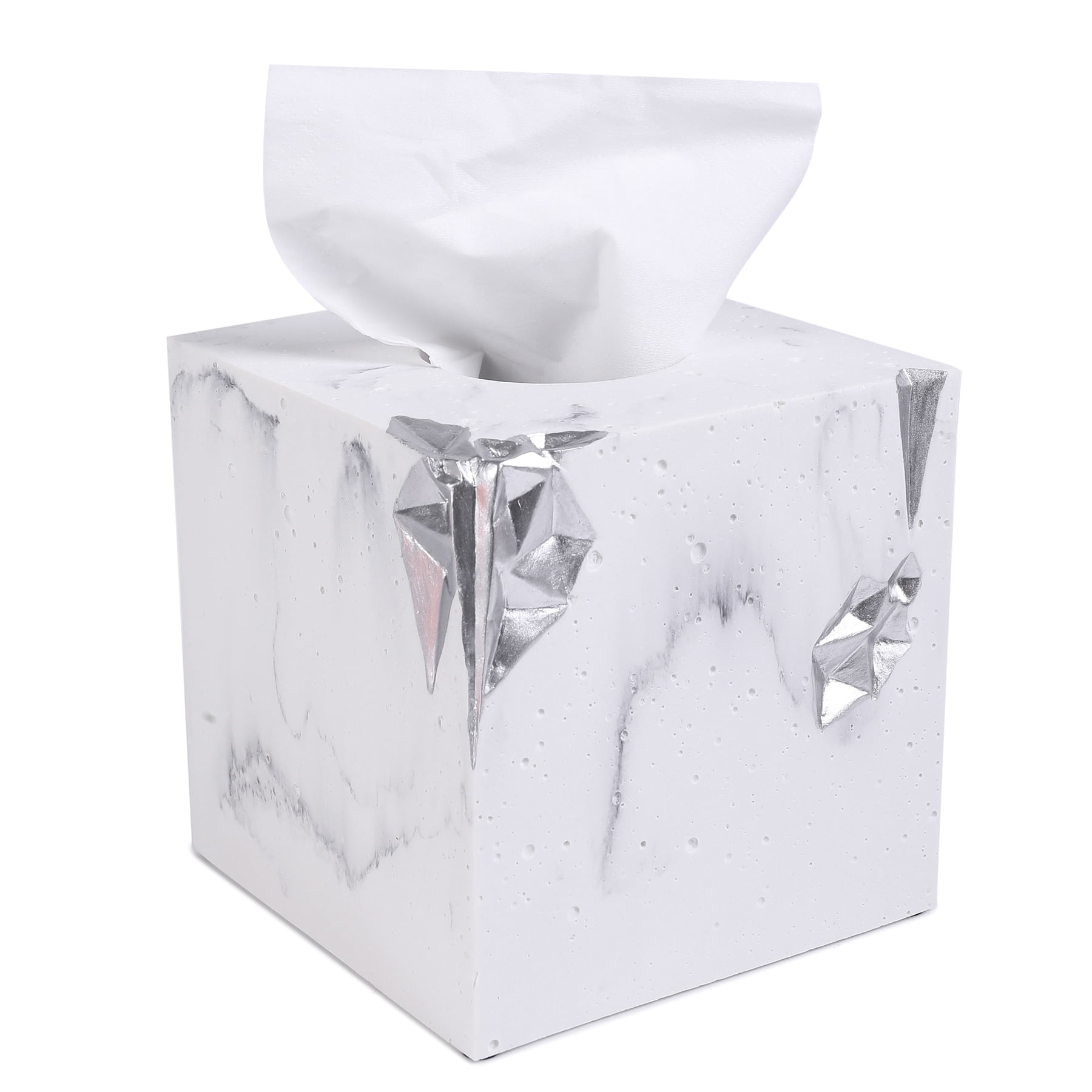 VINLIFE Premium Tissue Box Cover White Silver Tissue Box Cover Square ...