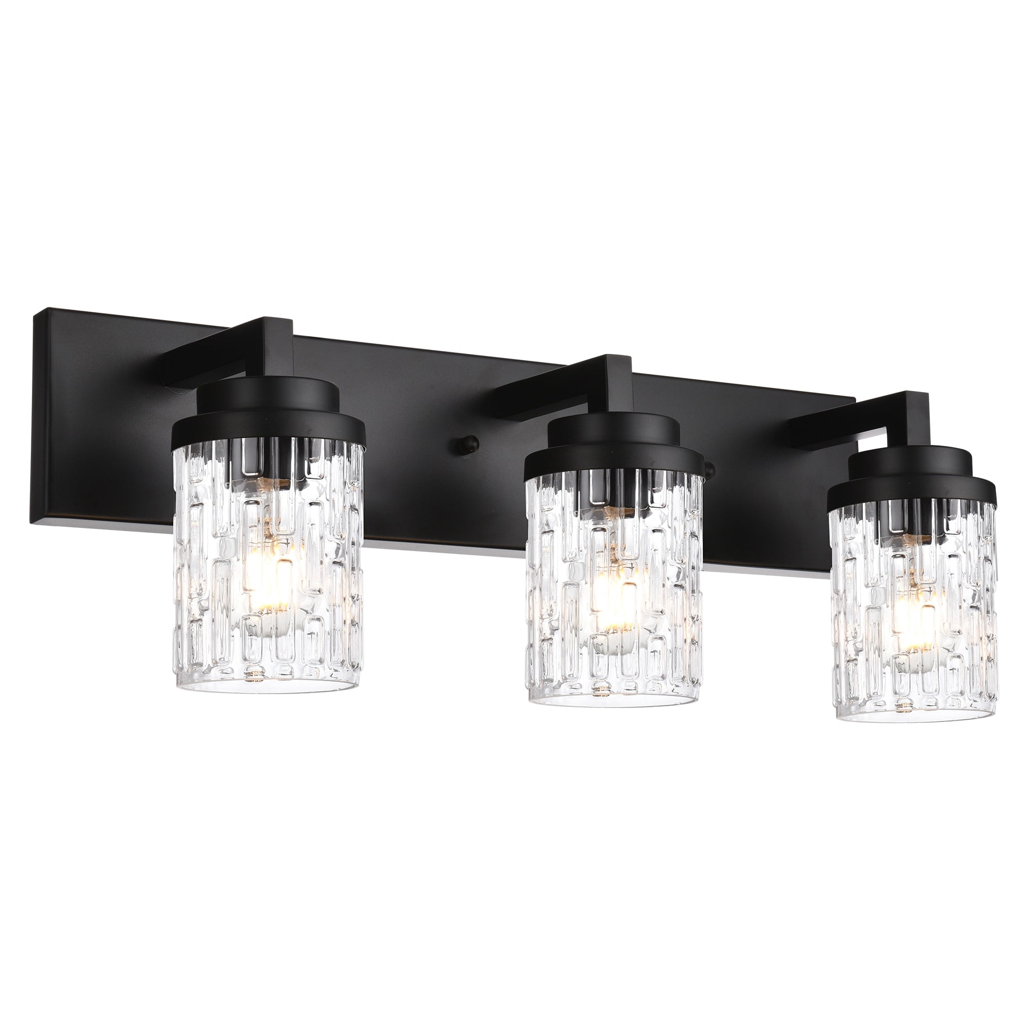VINLUZ Bathroom Lighting Industrial Wall Lamp with Clear Grid Glass 3 ...