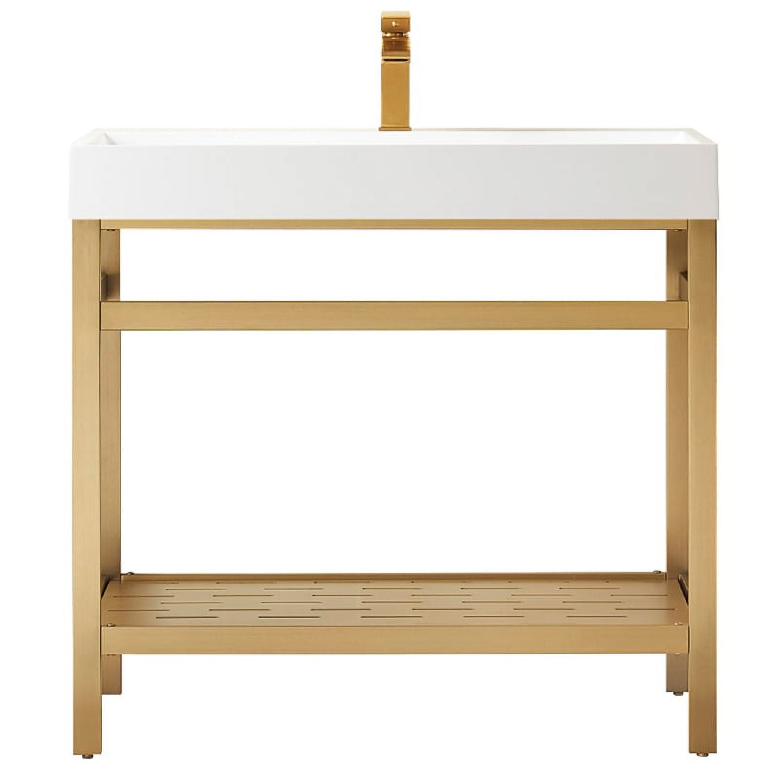 VINNOVA Soria 36in Bathroom Vanity in Brushed Gold Metal Support with ...