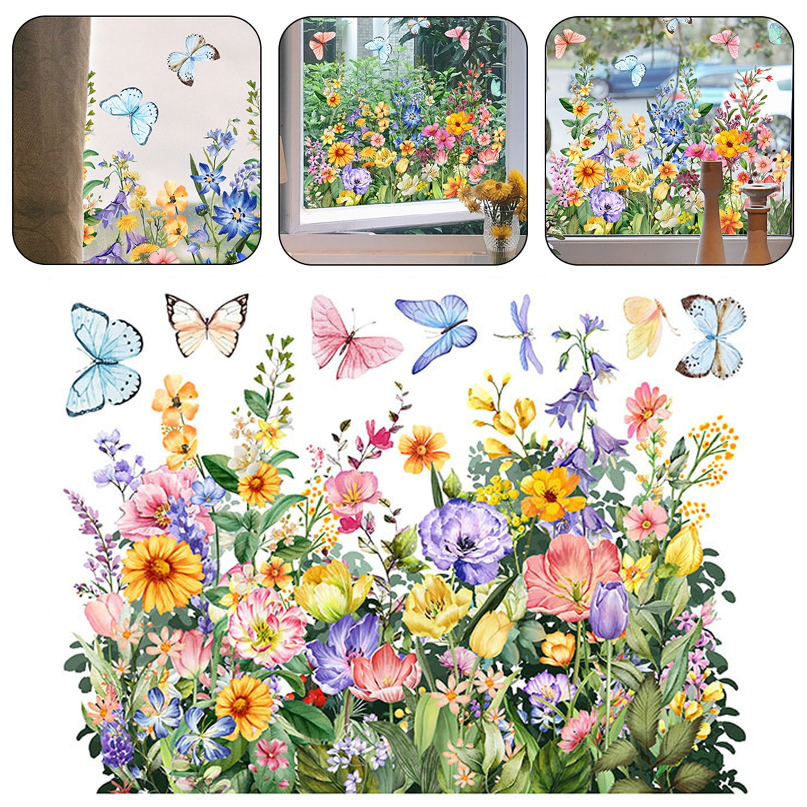 VINOIC Removable Floral Window Sticker—Colorful Bouquet Glass Décor ...