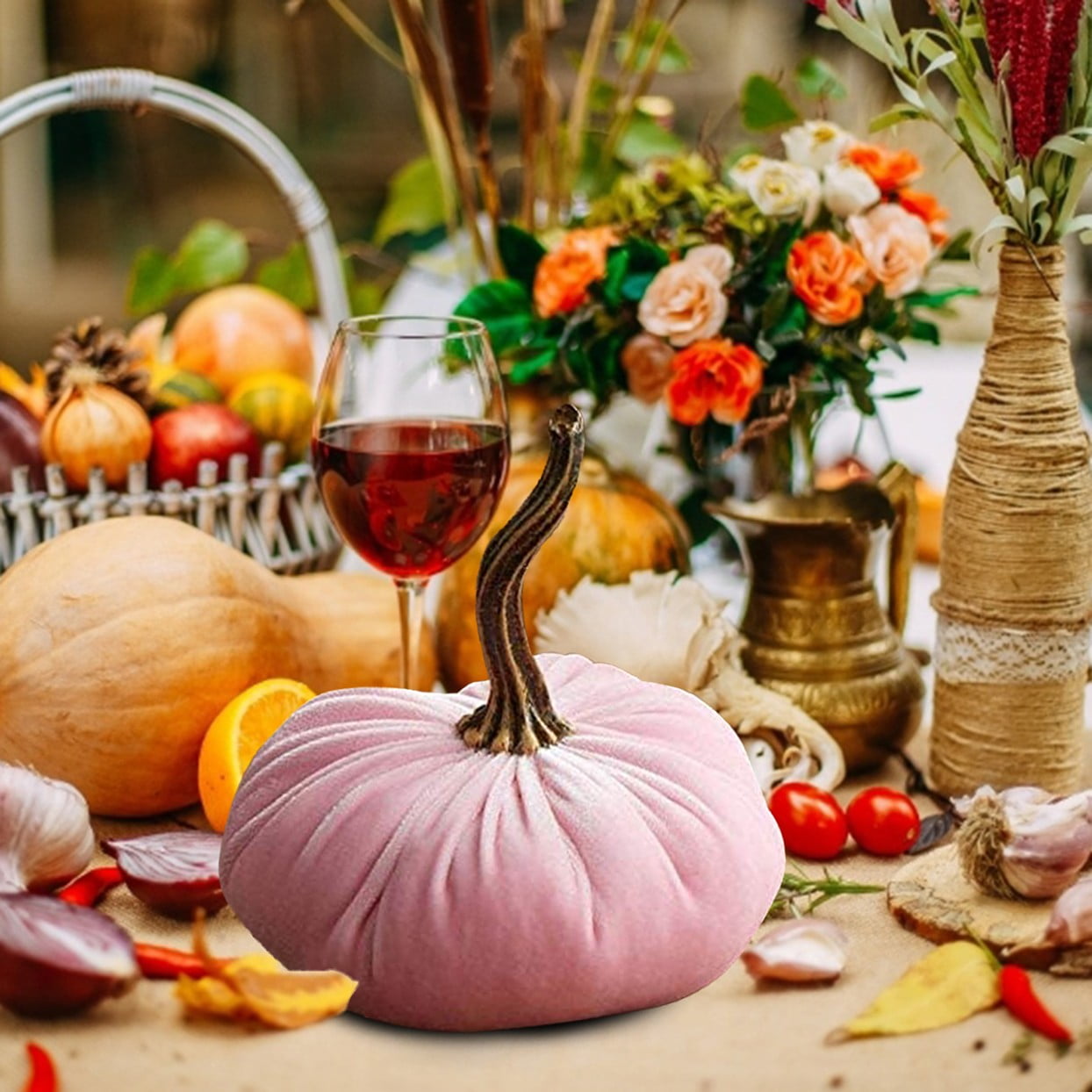 VINOIC Velvet Pumpkin Decor, Handmade Stuffed for Thanksgiving Home ...