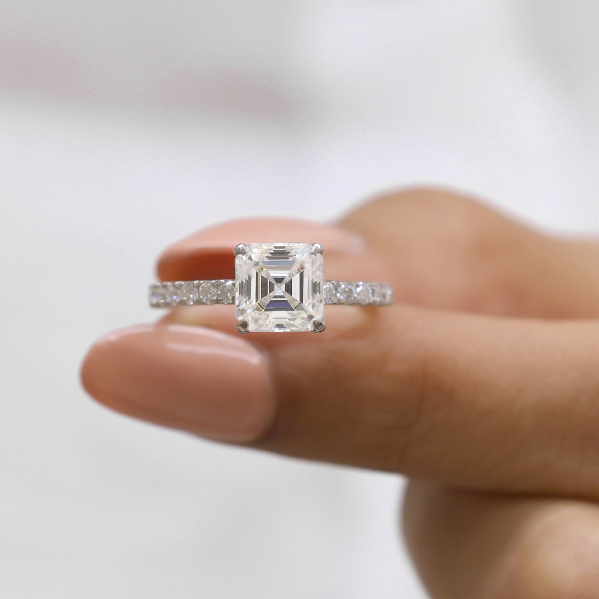 VINSON 2 Carat Asscher Cut Moissanite Diamond Hidden Halo Engagement Ring - Square Diamond ...