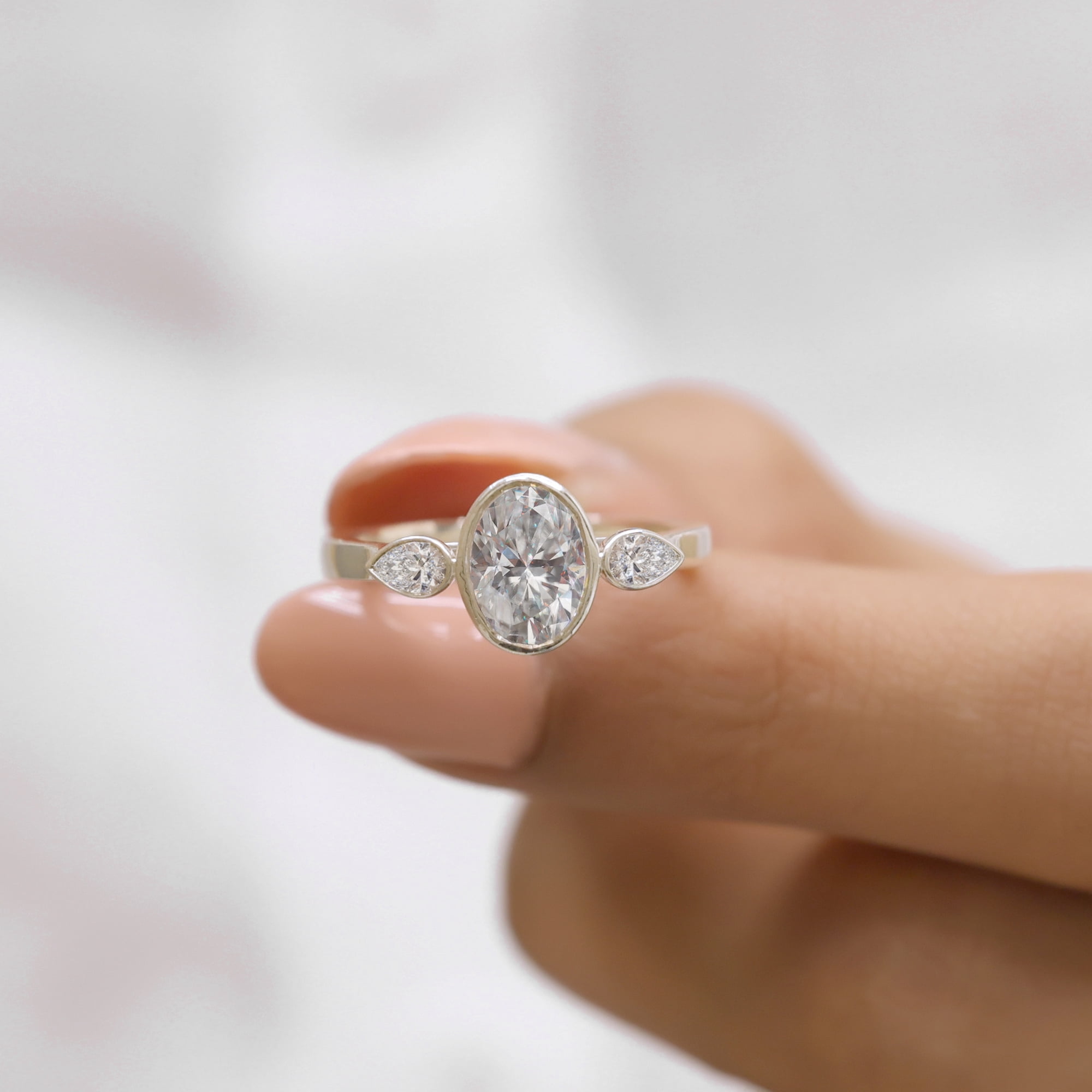 VINSON 2 Cttw Oval Diamond Bezel Set Engagement Ring - Oval and Pear ...