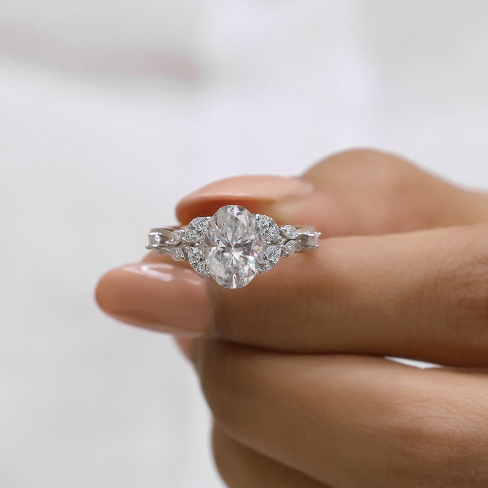 VINSON 2 carat Oval Moissanite Engagement Ring - Art Deco Diamond ...