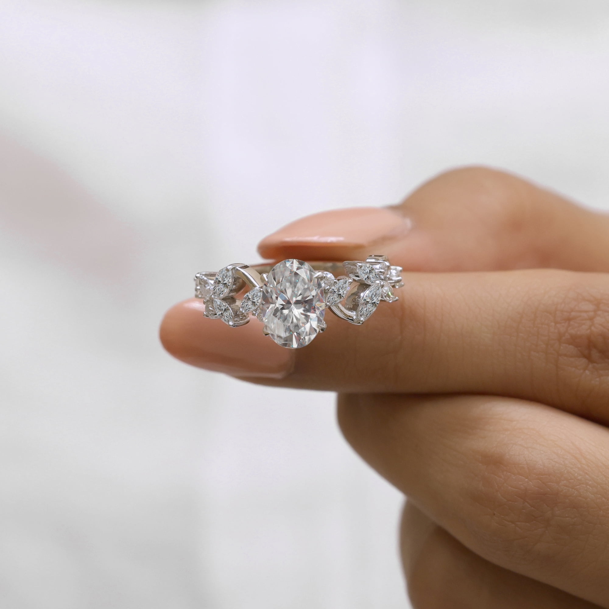 VINSON 3 Cttw Oval & Marqise Cut Moissanite Diamond Art Deco Engagement ...