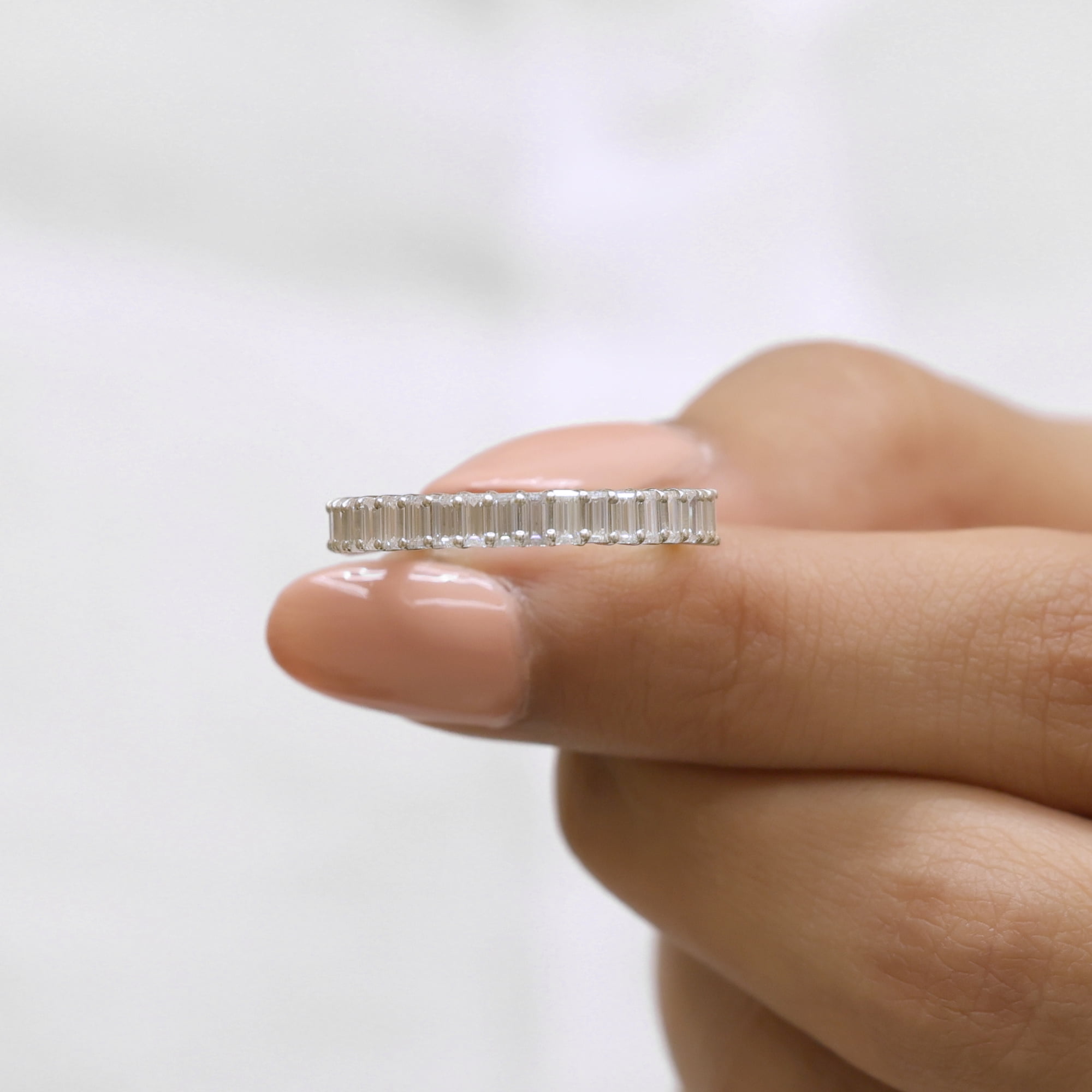 VINSON Baguette Cut Moissanite Half Eternity Band - Moissanite Diamond ...