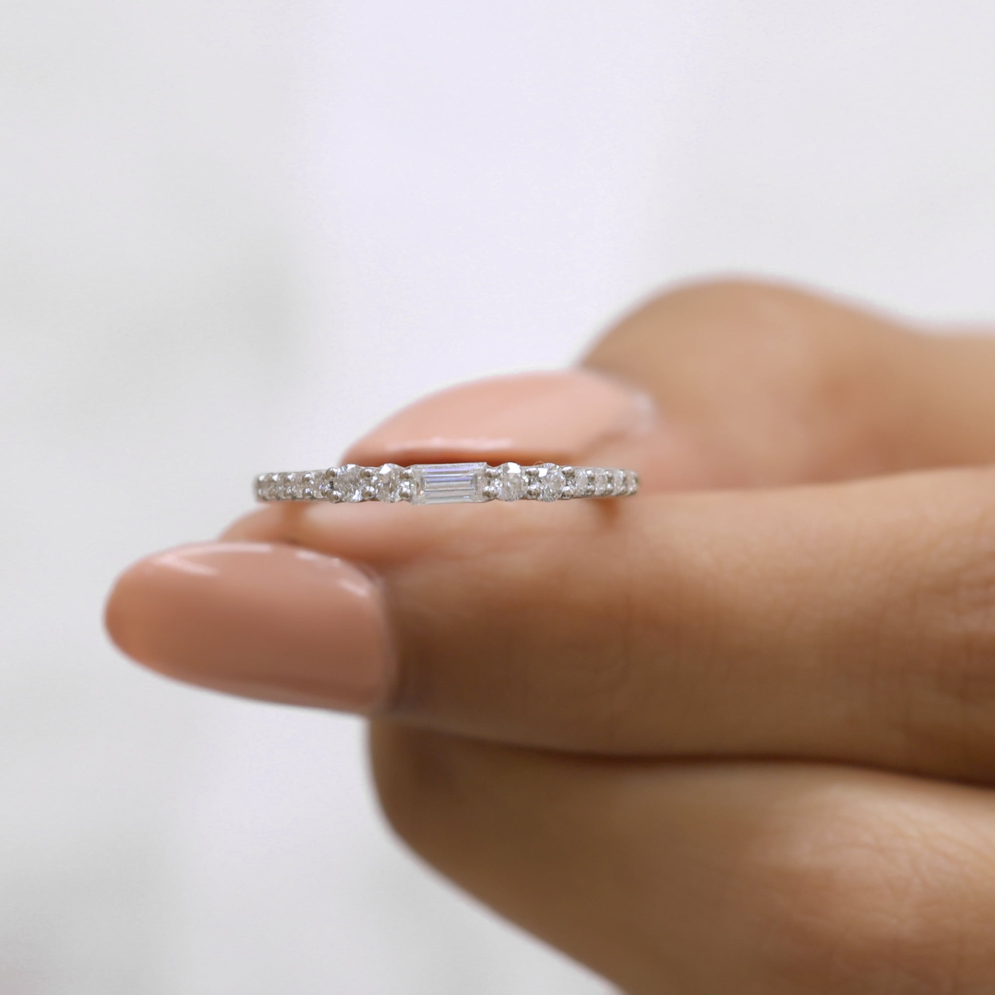 VINSON Baguette and Round Moissanite Diamond Band -Half Eternity ...