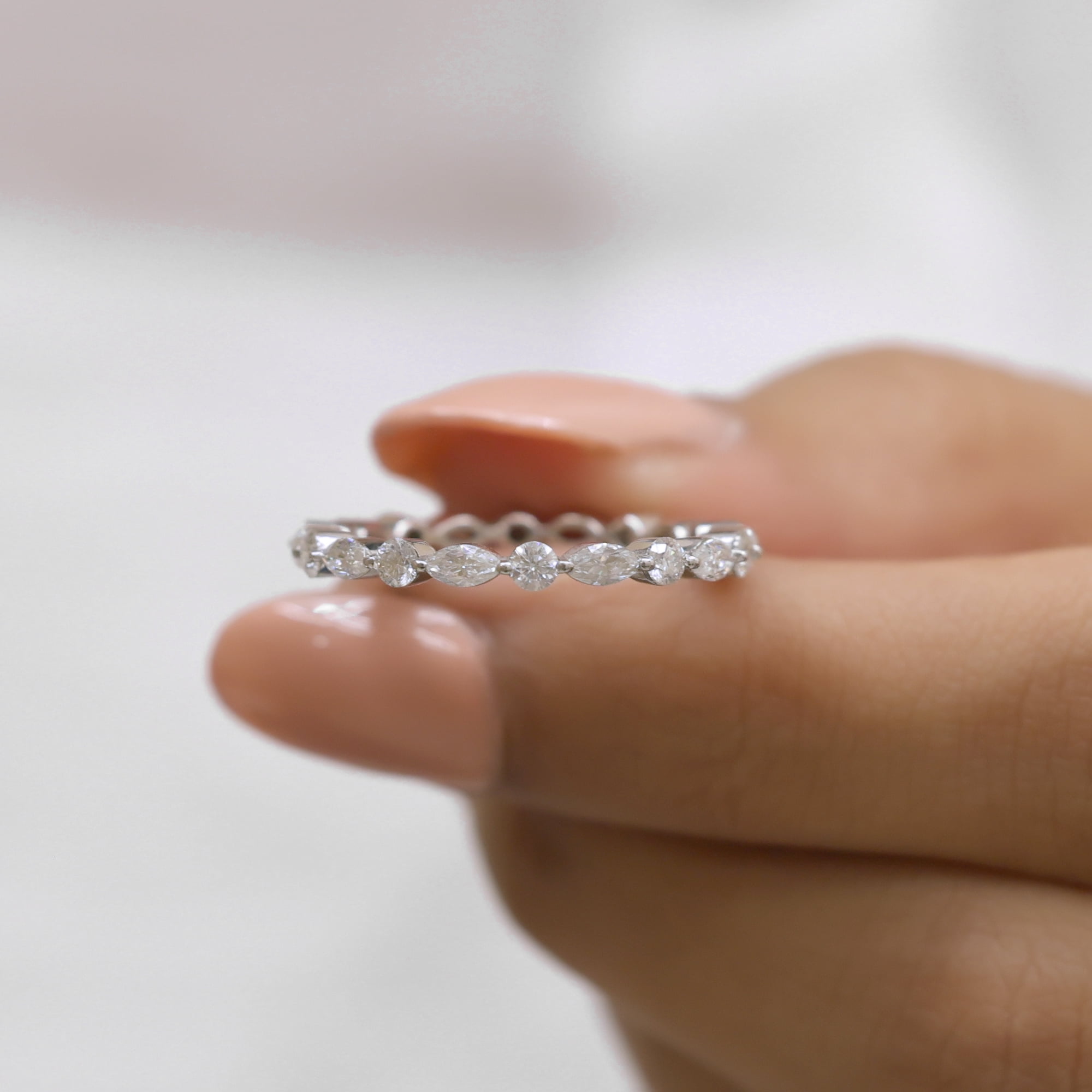 VINSON Marquise and Round Diamond Band - Moissanite Wedding Band ...