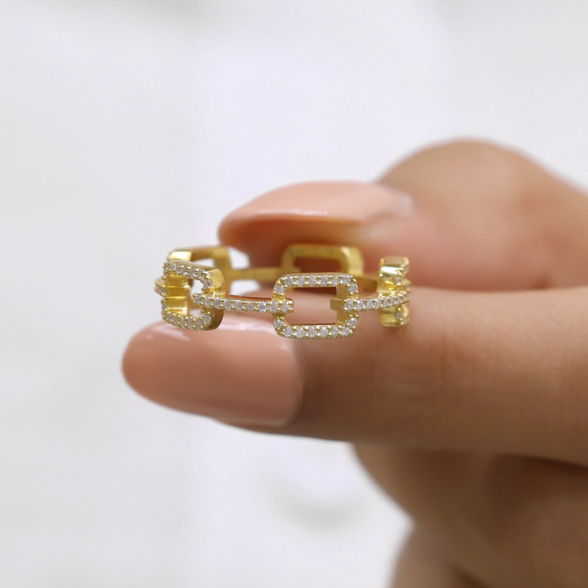 VINSON Moissanite Diamond Chain Link Ring - 0.37 TW Round Cut ...