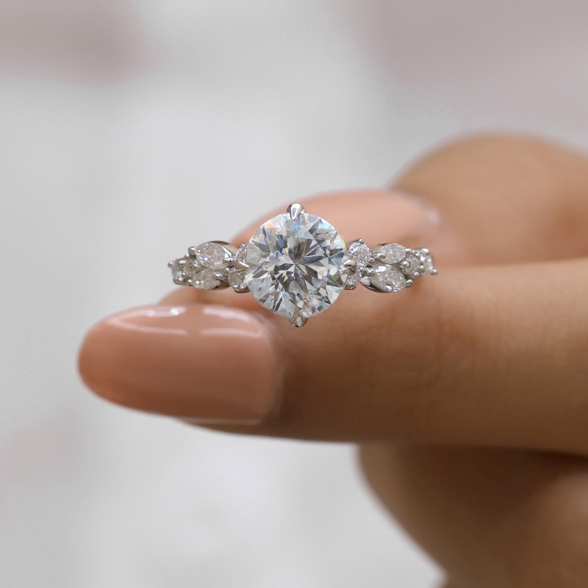 VINSON Nature Inspired Round Moissanite Engagement Ring - 2 Carat Round ...