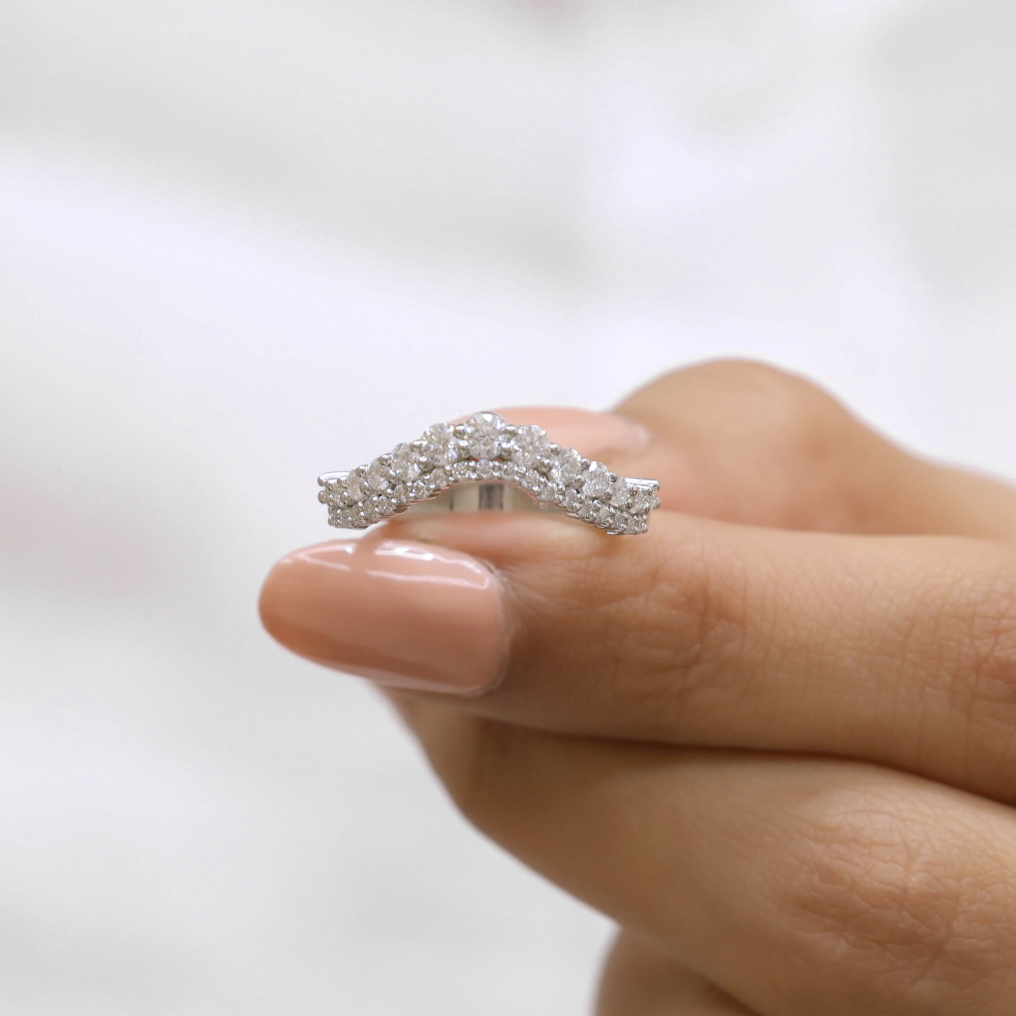 VINSON Round Diamond Curved Wedding Band - Moissanite Diamond Matching ...