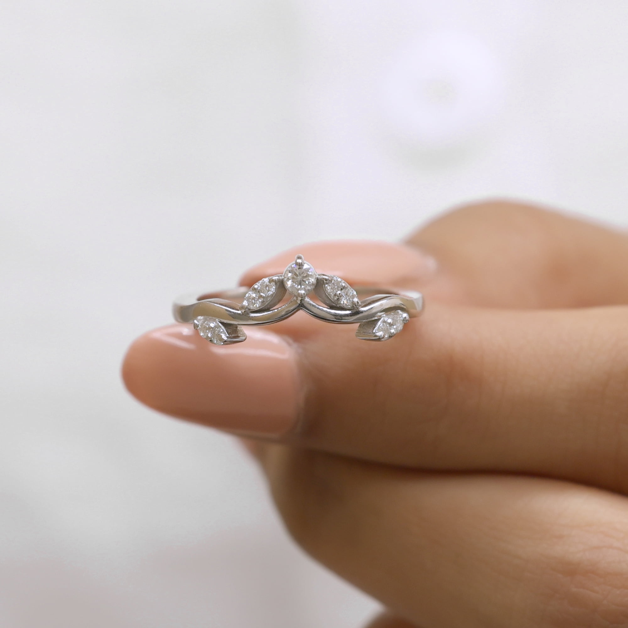 VINSON Tiara Design Curved Wedding Band - Stackable Matching Band for ...