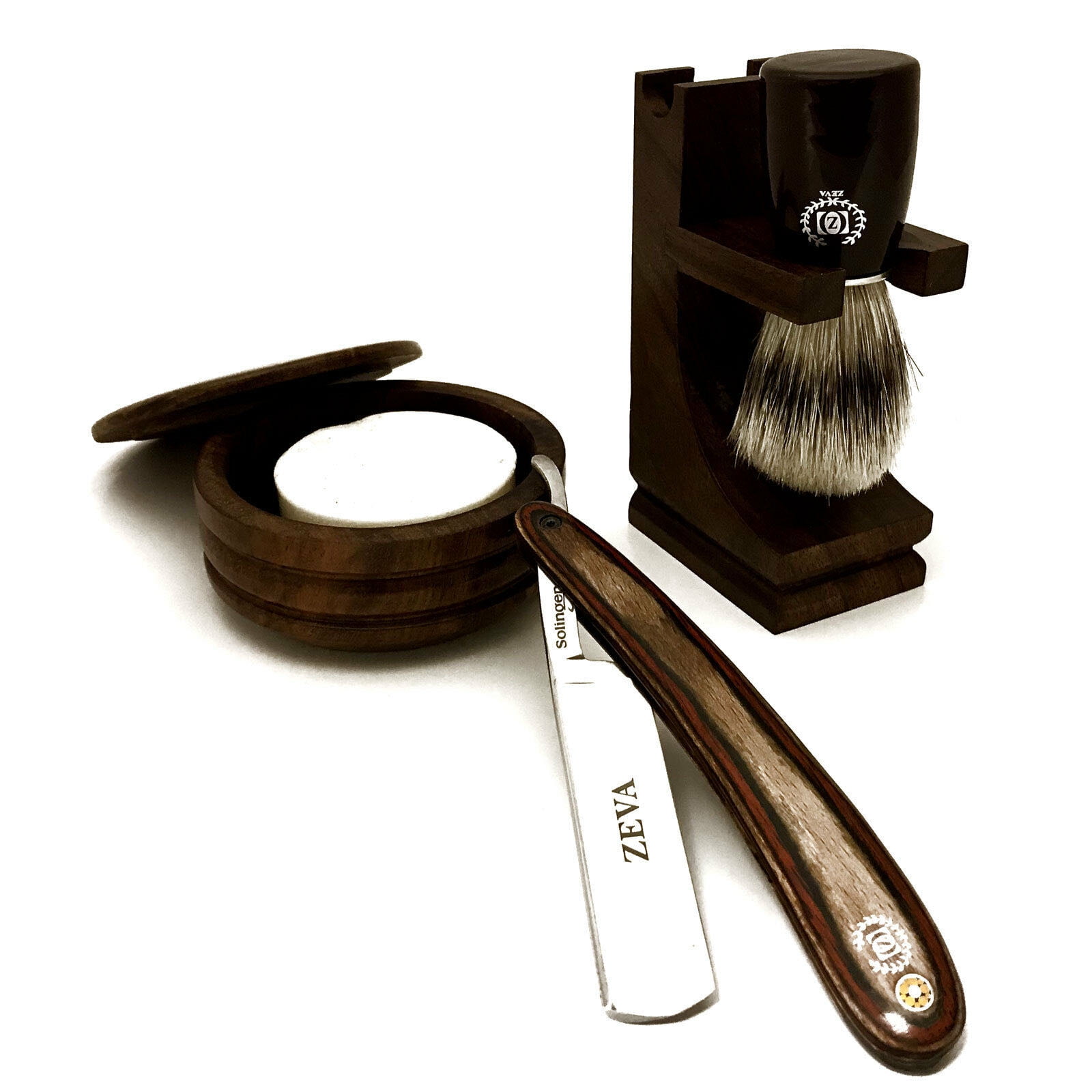 VINTAGE 5 PCS CUT THROAT WOOD STRAIGHT RAZOR MEN'S SHAVING GIFT SET/KIT ...