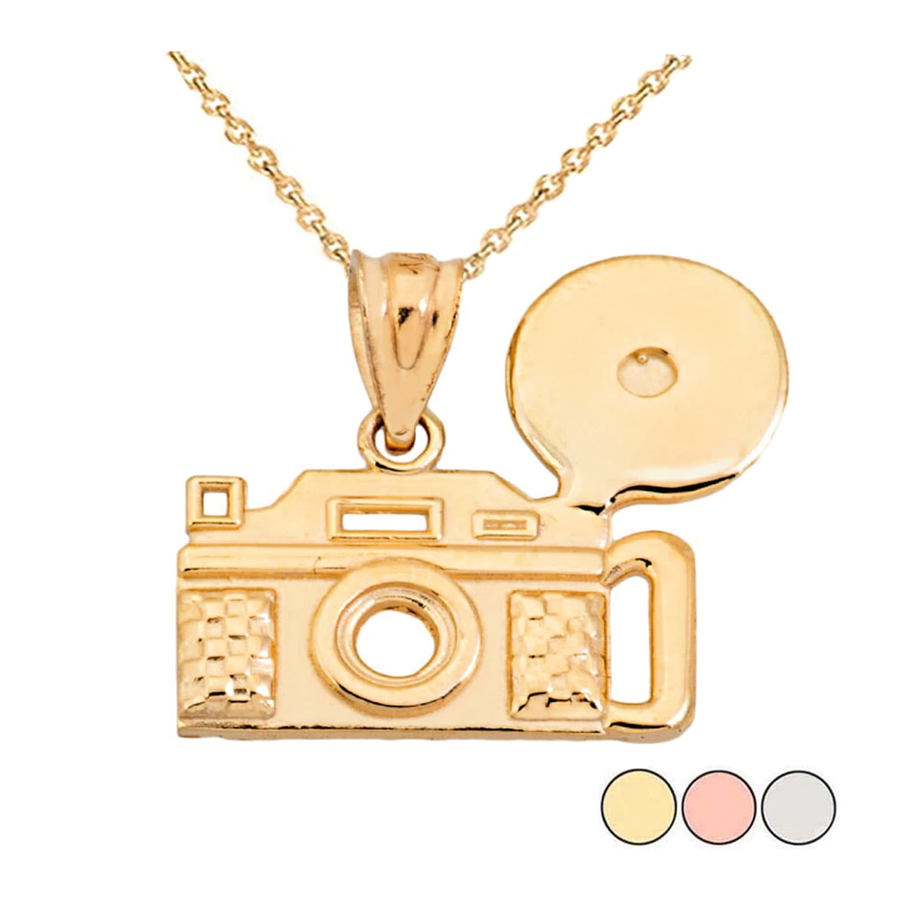 VINTAGE CAMERA PENDANT NECKLACE IN SOLID GOLD (YELLOW/ROSE/WHITE) : 14K ...