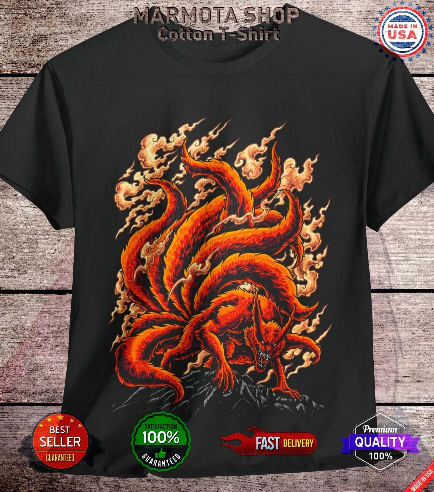 VINTAGE Fierce Fox Spirit Anime Tee – Red Demon Beast Manga Style T ...