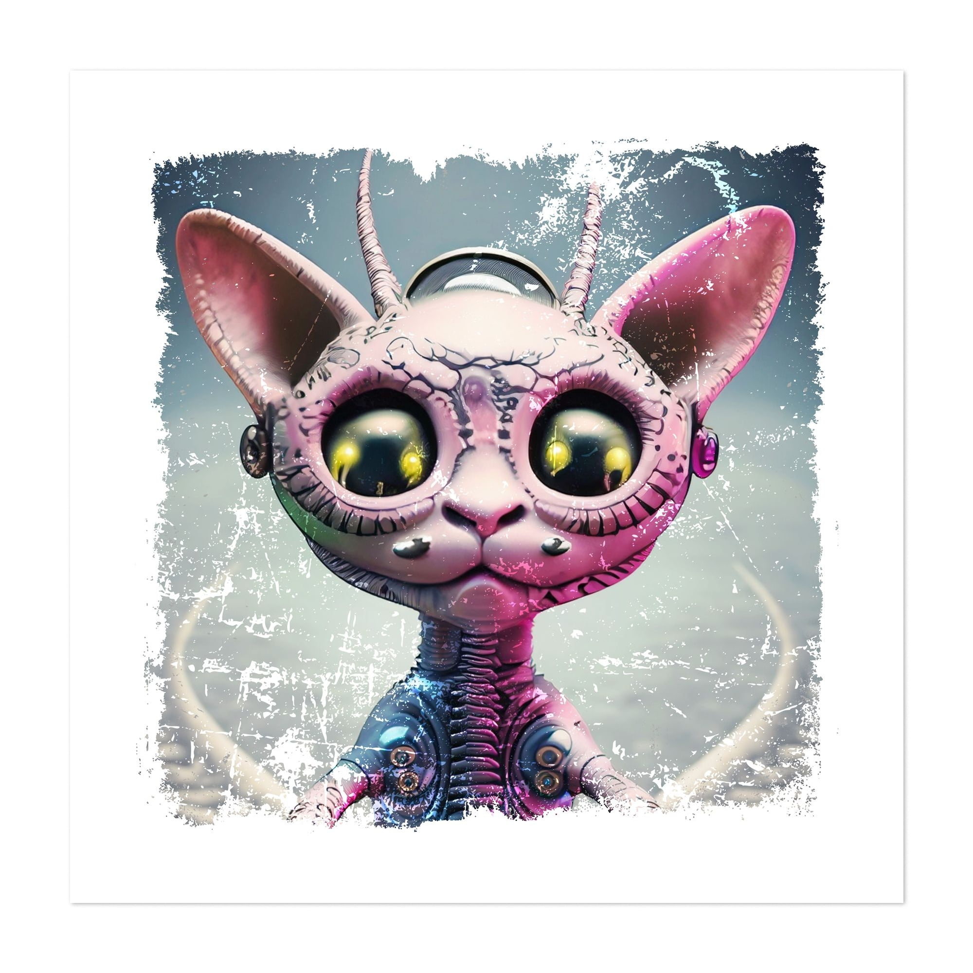 VINTAGE PINK ALIEN KITTY - COMPUTER ILLUSTRATION - Digital Art ...
