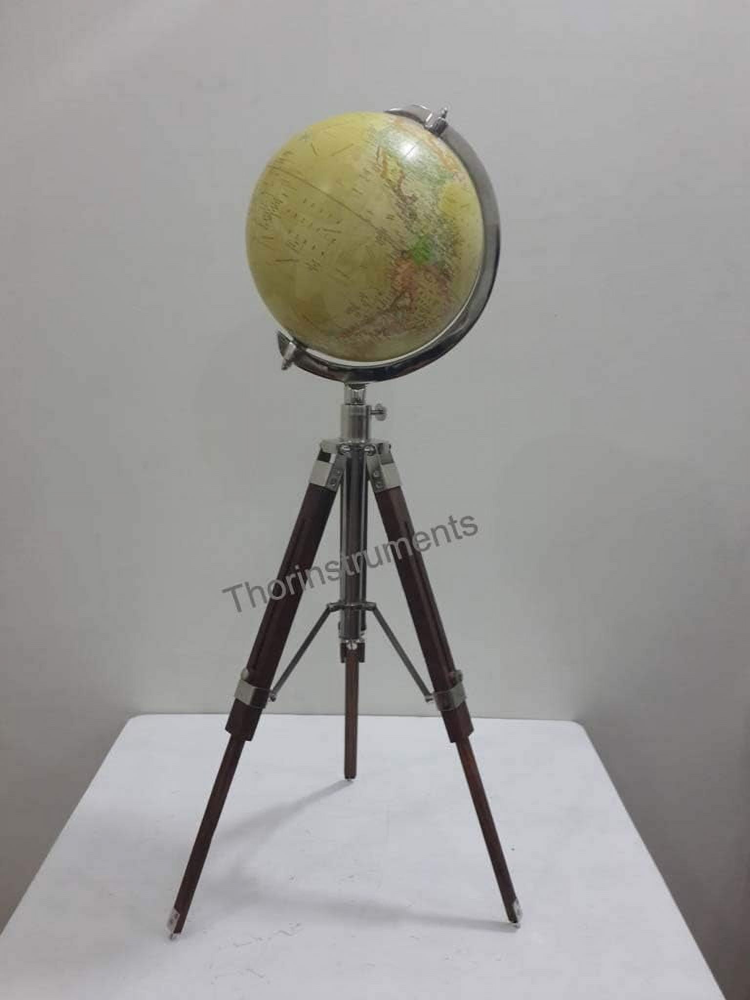 VINTAGE TABLE TOP GLOBE WITH BROWN TRIPOD STAND COLLECTABLE NAUTICAL ...