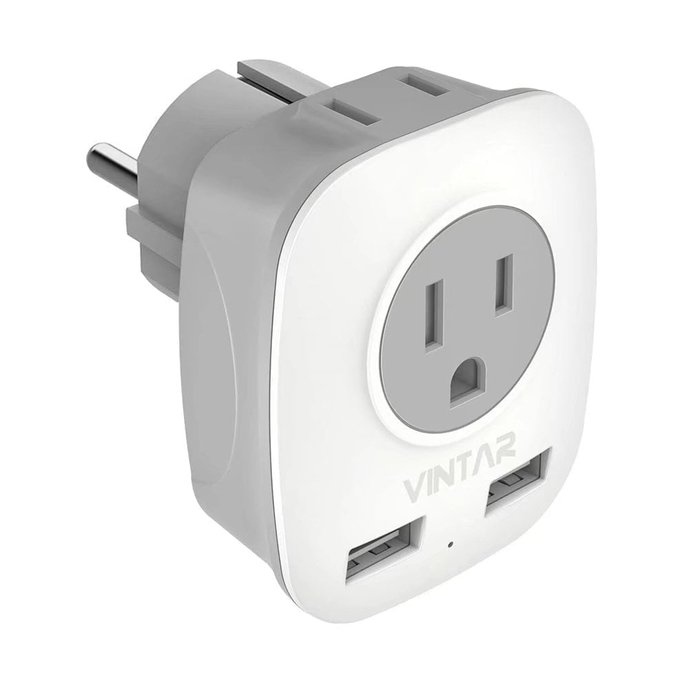 VINTAR European Plug Travel Adapter, US to EU with 2 USB, American ...