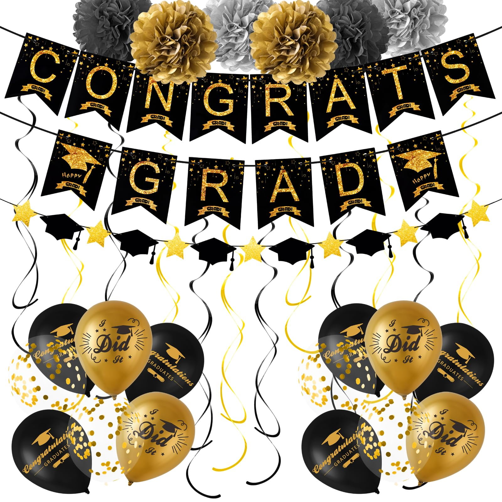 VINTS Graduation Party Decorations,Gold DHF10 and Black Grad ...