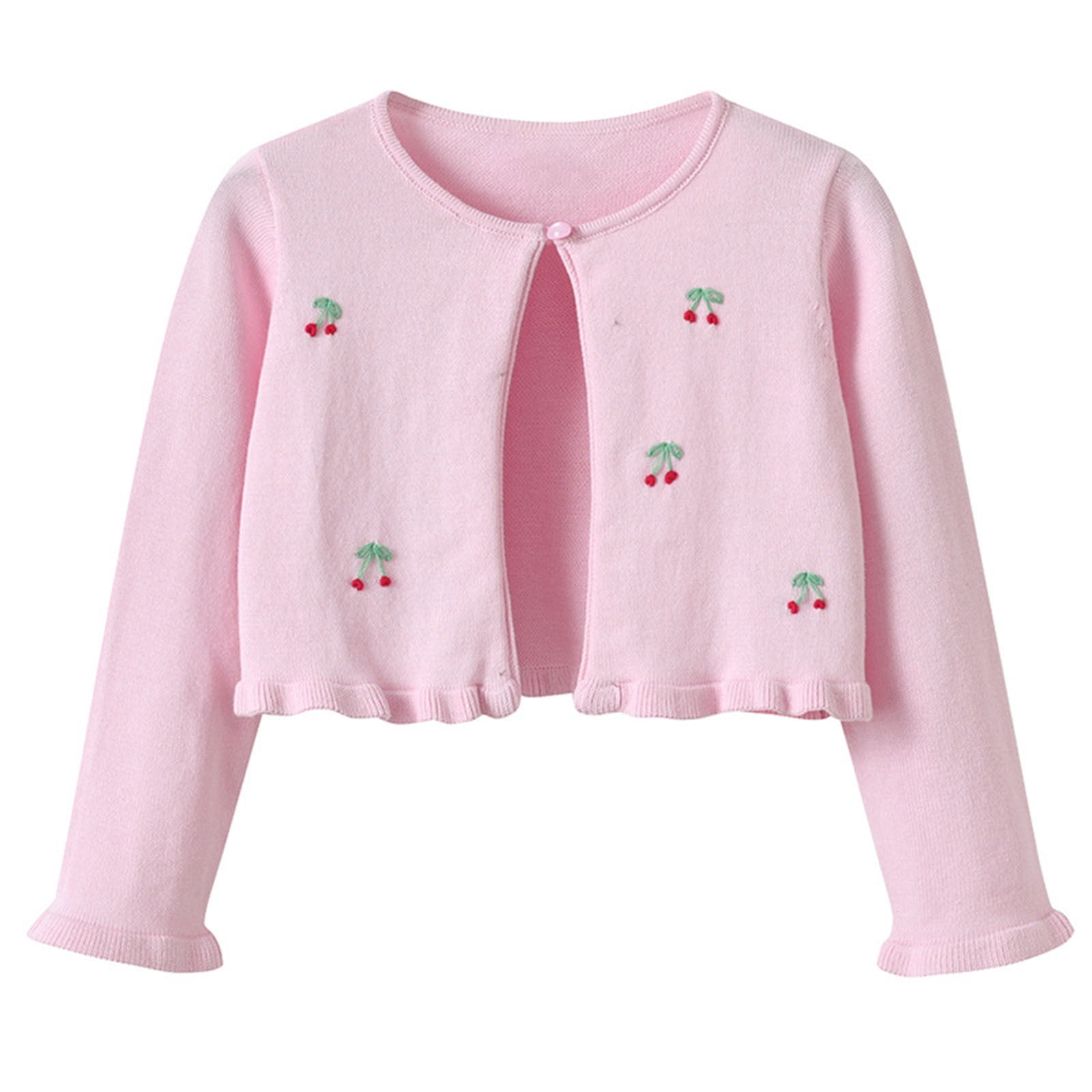 VINUSL Girls Fall Cardigan Cherry Pattern Crewneck Sweaters with Ruffle ...