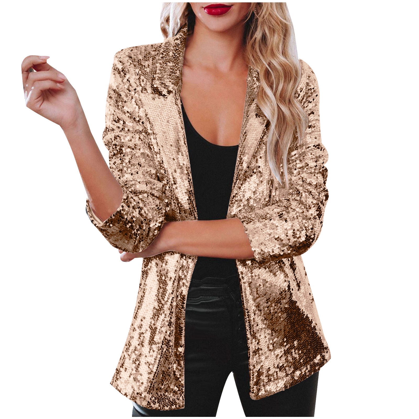 VINUSLI Blazer Womens Jacket - Glitter Sparkle Open Front Jackets Lapel ...
