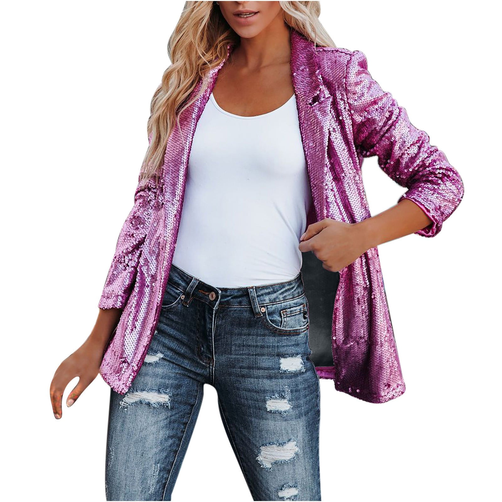 VINUSLI Fun Blazers for Women - Glitter Sparkle Open Front Jackets ...