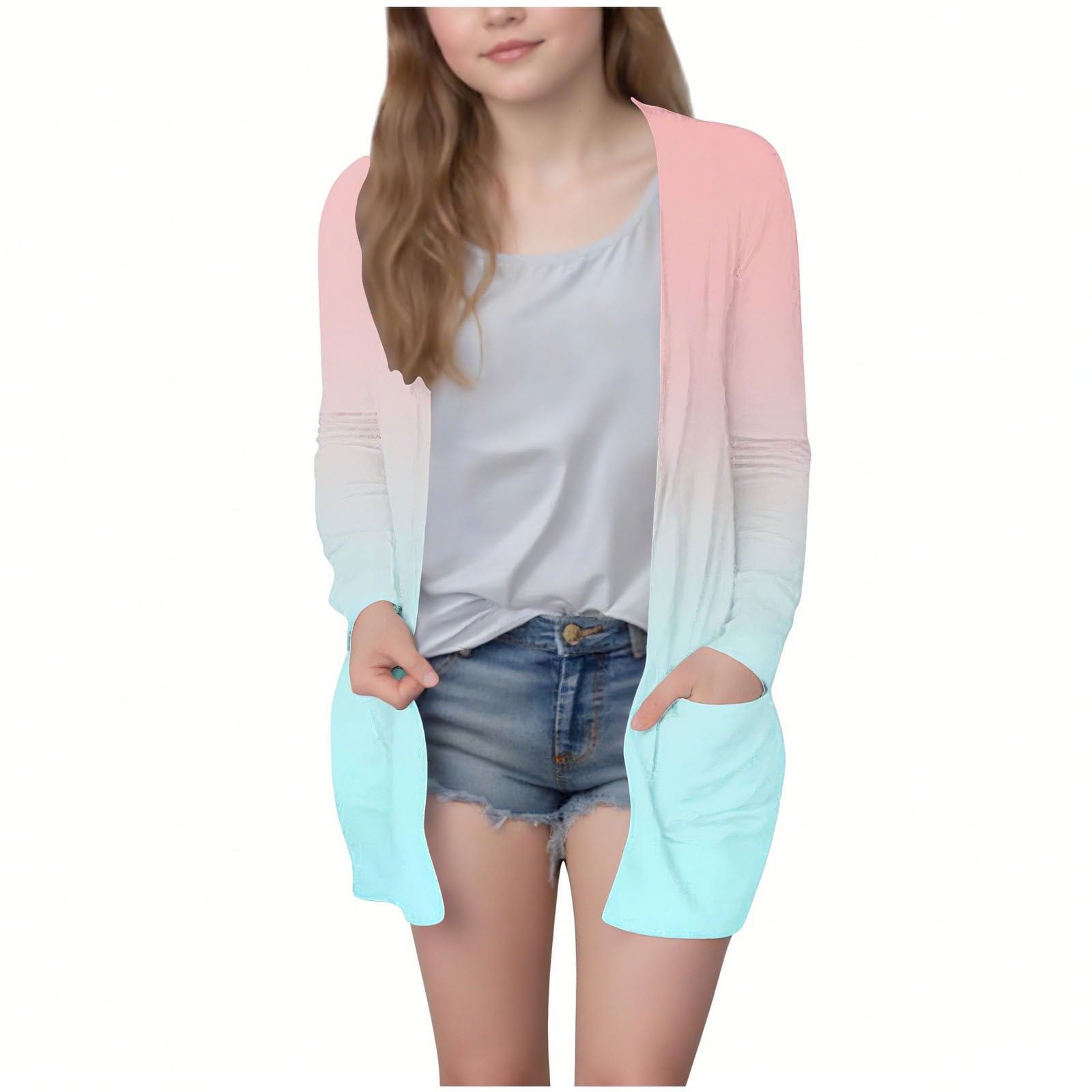 VINUSLI Girls Fall Cardigan Gradient Solid Lightweight Open Front ...