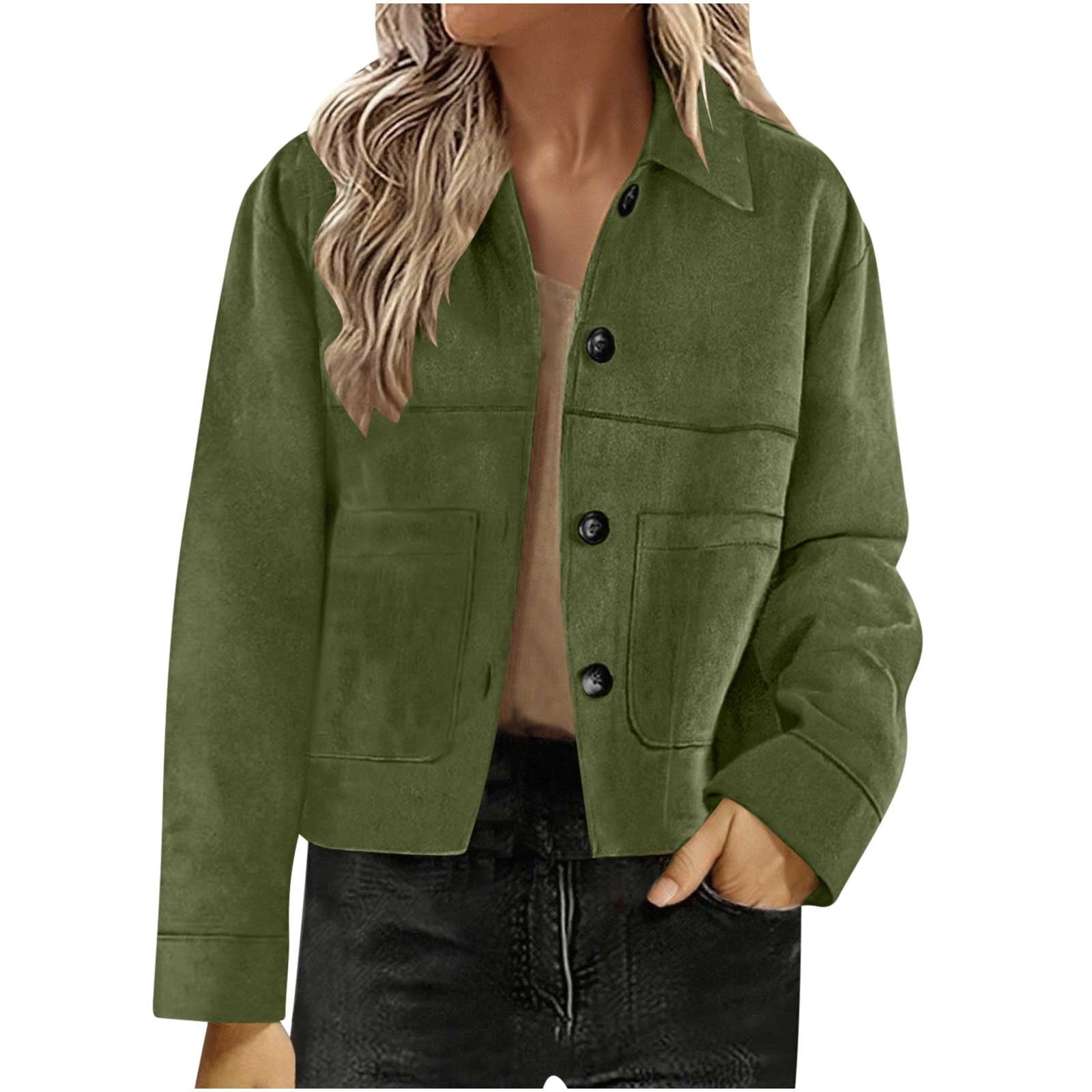 VINUSLI Heavy Suede Jacket Womens 2025 Casual Faux Button Down Cropped ...