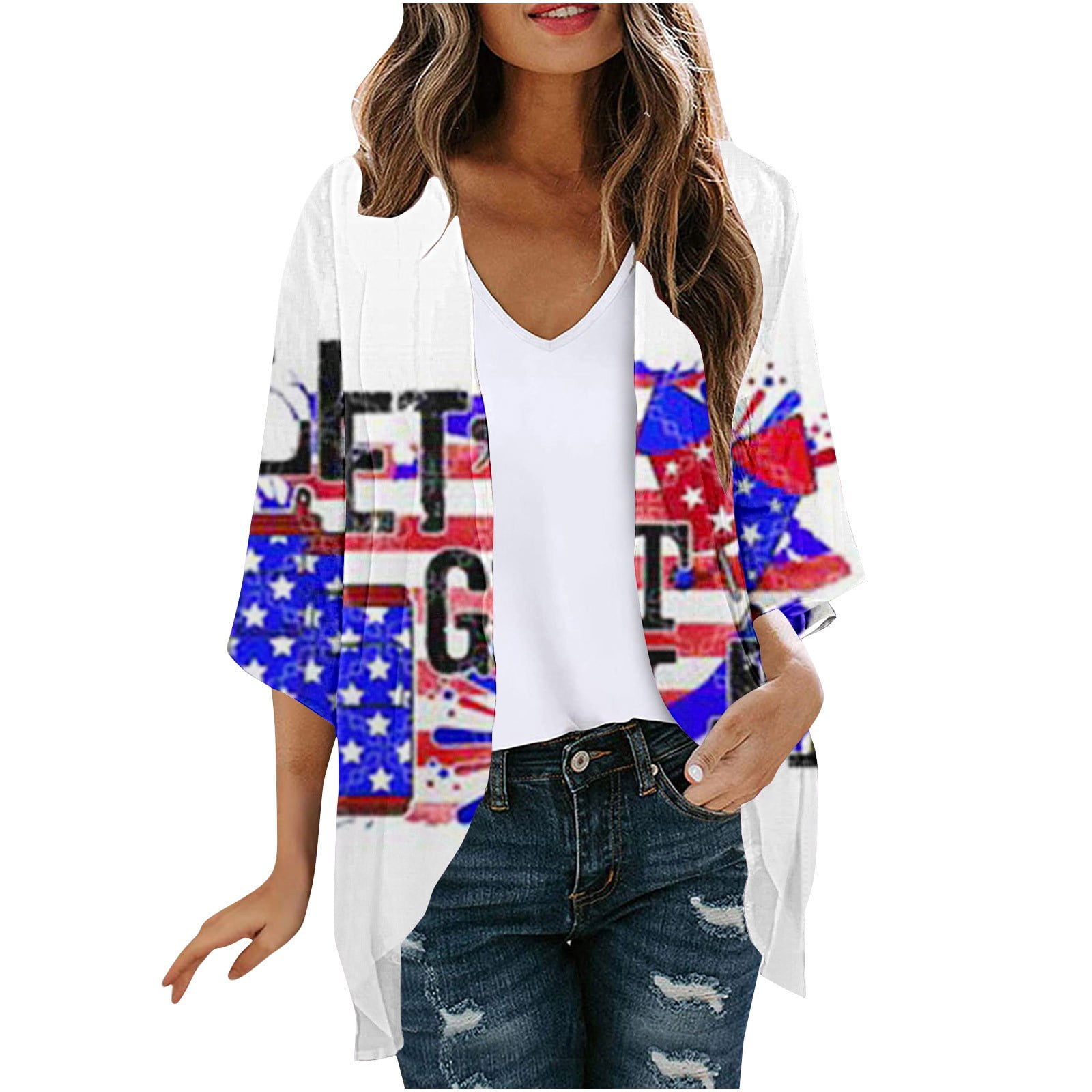 VINUSLI Ladies Cardigans 4th of July,Women's American Flag Summer Beach ...