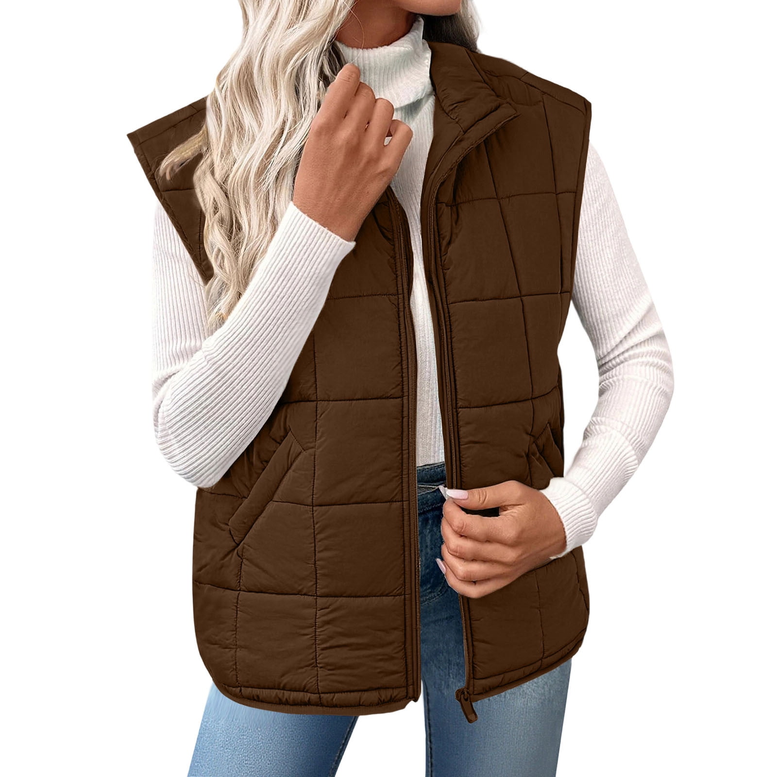VINUSLI Puffer Vest Women Plus - Sleeveless Zip Up Stand Collar ...
