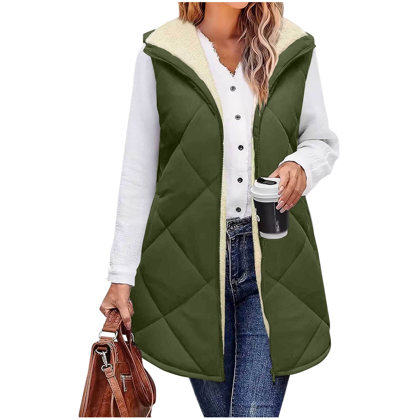 VINUSLI Quilted Womens Vest - 2025 Sleeveless Fleece Reversible Vests ...