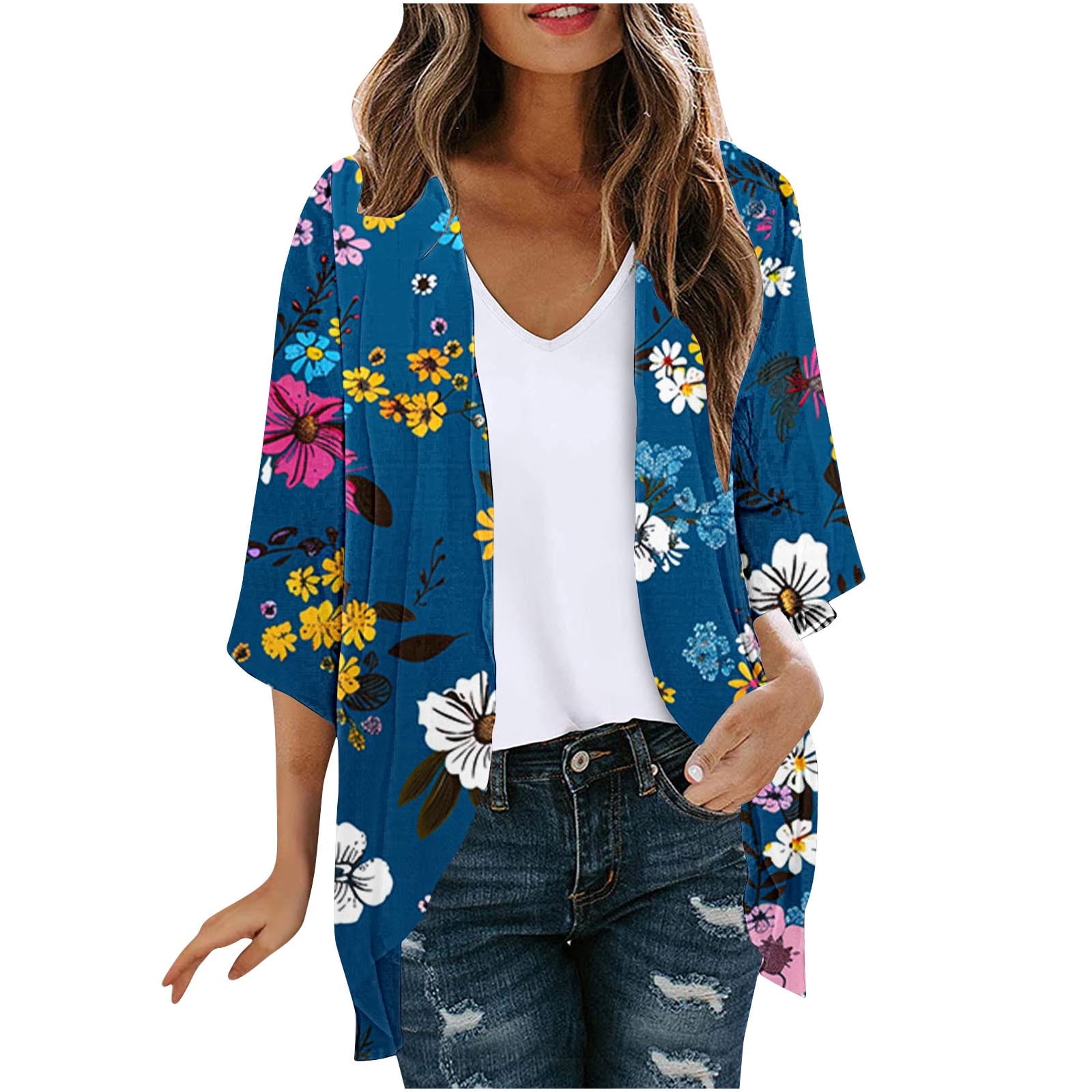 VINUSLI Women's Kimono Cardigan,Womens Summer Beach Boho Chiffon Kimono ...