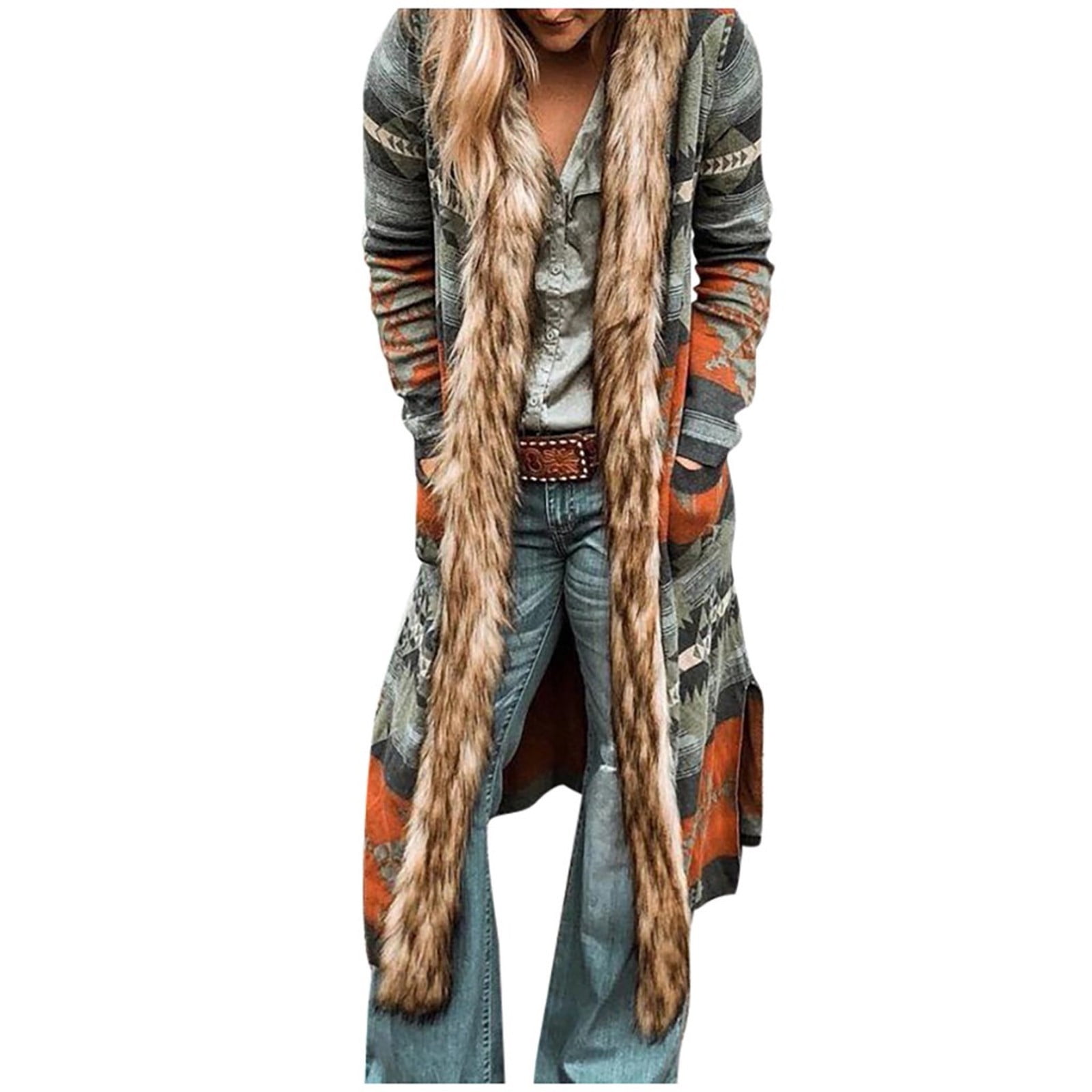 VINUSLI Women's Winter Long Jacket Open Front Coat Cardigan Vintage ...
