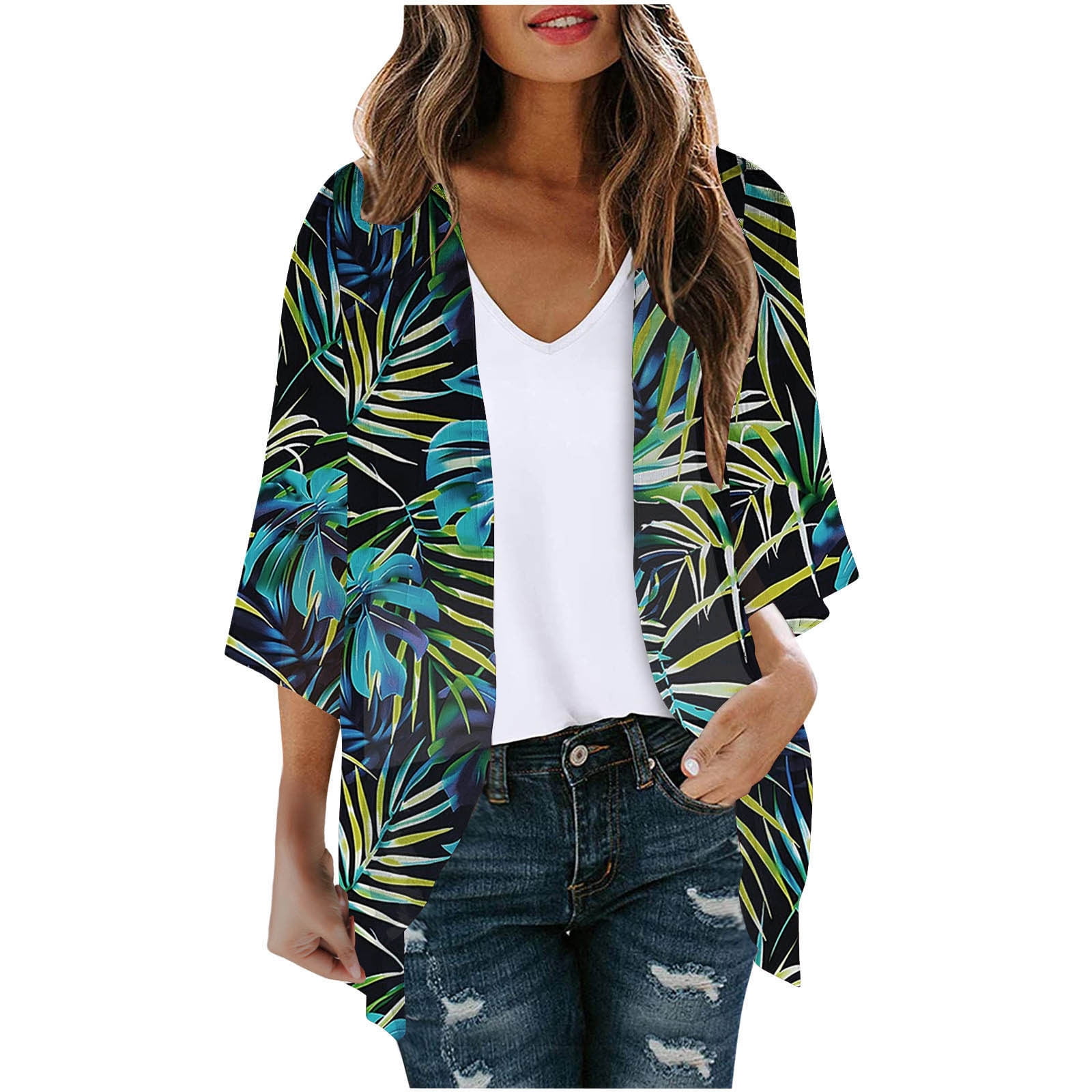 VINUSLI Womens Hawaiian Cardigan,Women's Floral Print Puff Sleeve ...